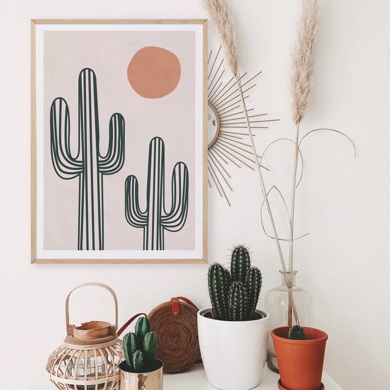 Boho Cacti Print Abstract Wall Art Cactus & Sun Home Décor | Etsy