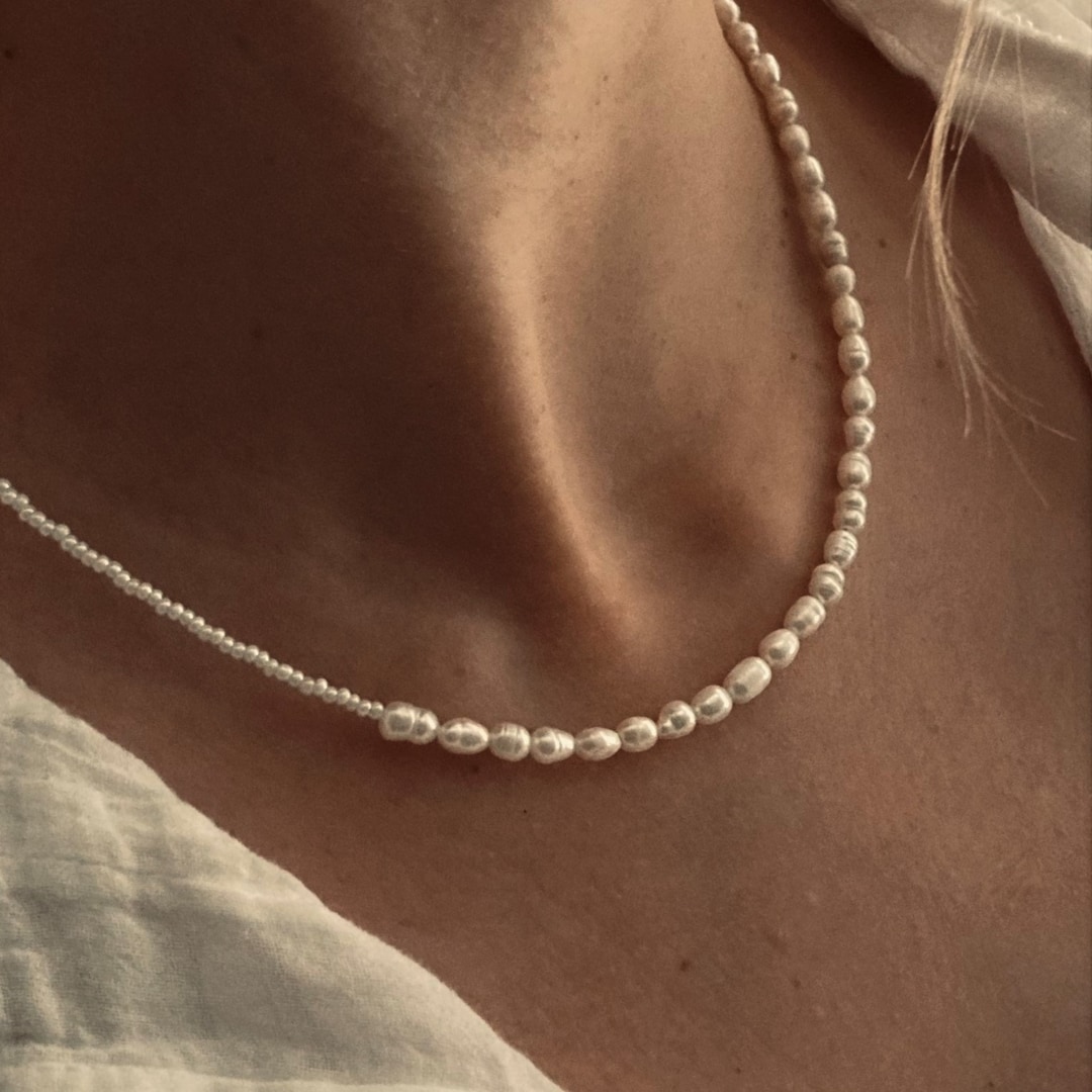 Dainty Pearl Necklace Freshwater Pearl Necklace Rice Pearl Necklace