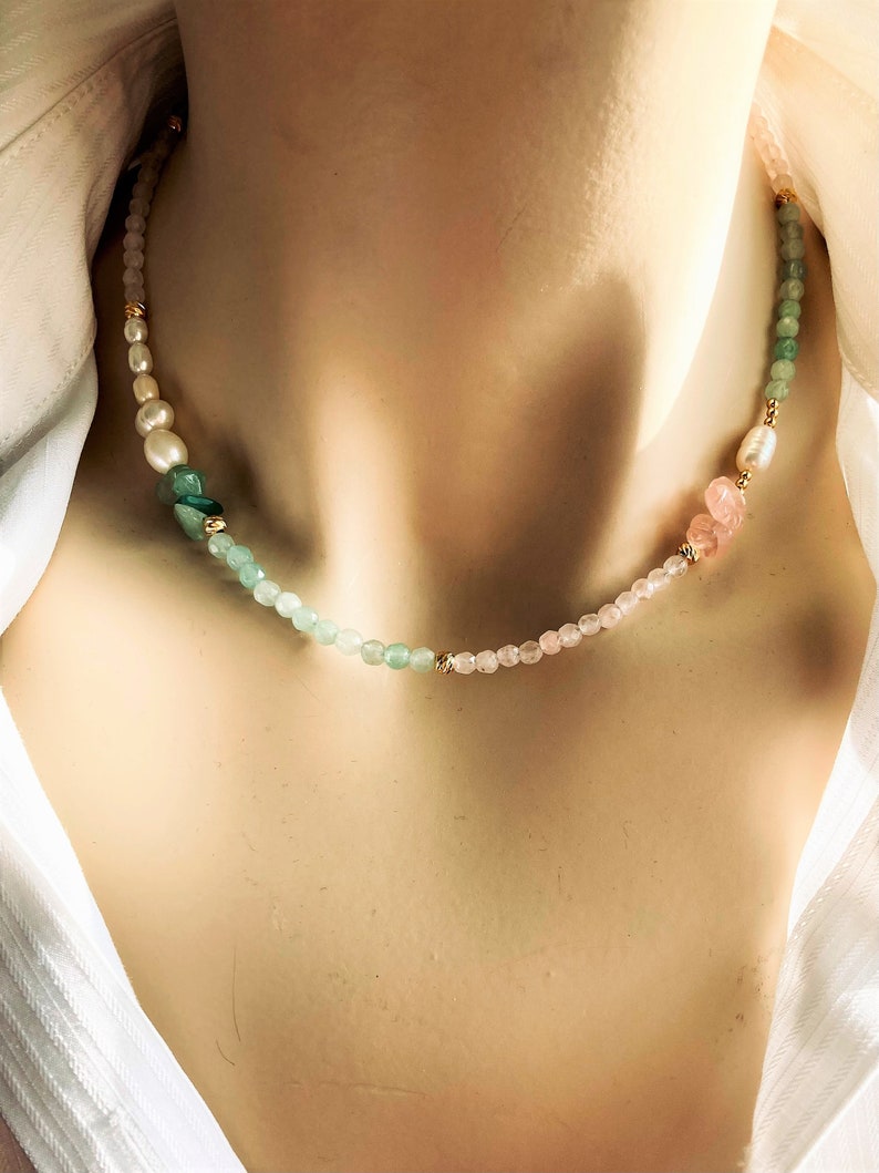 Pastel Necklace Necklace With Real Pearl and Natural Stone Aesthetic ...