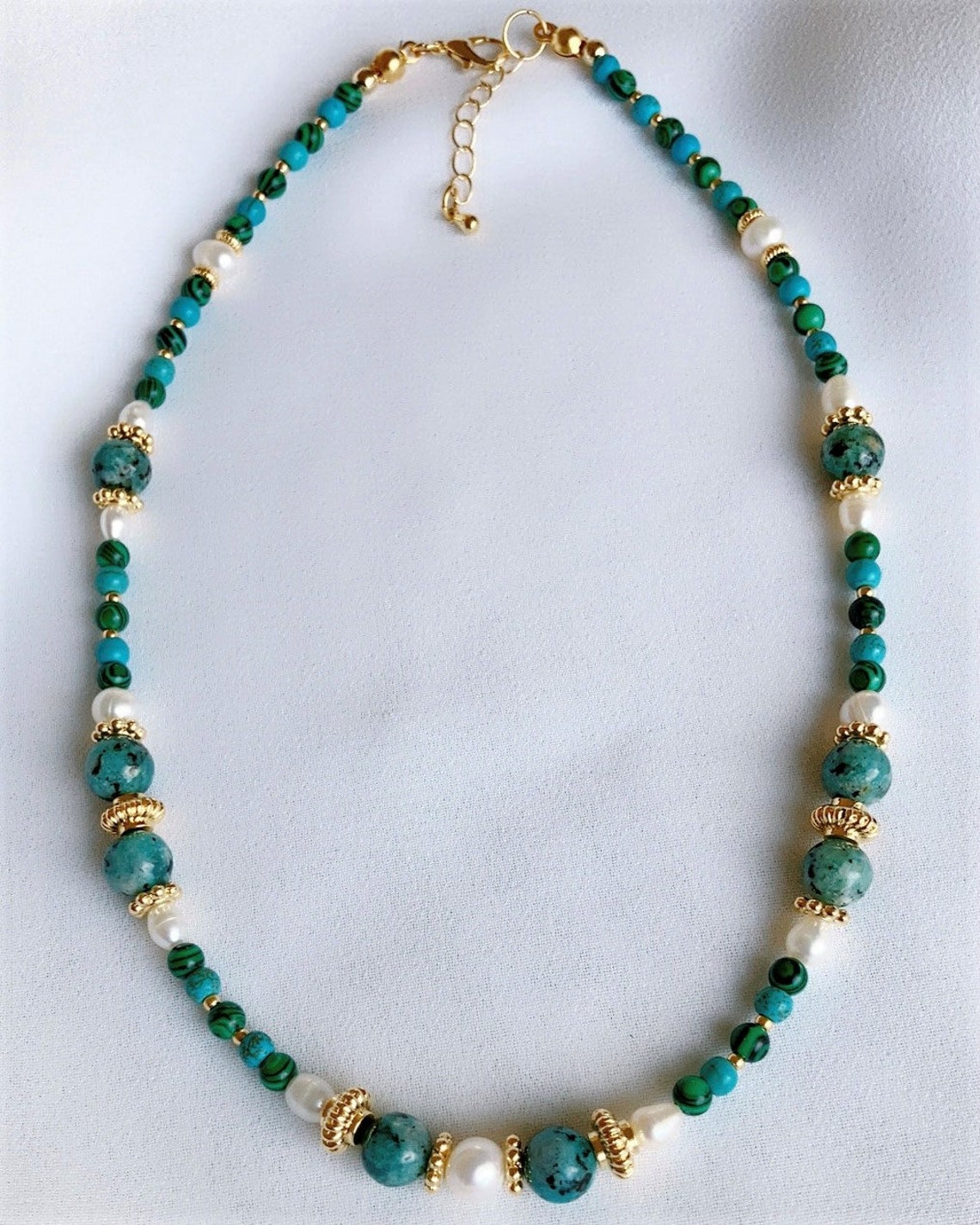 Turquoise & Malachite Necklacedainty Green Necklaceturquoise - Etsy