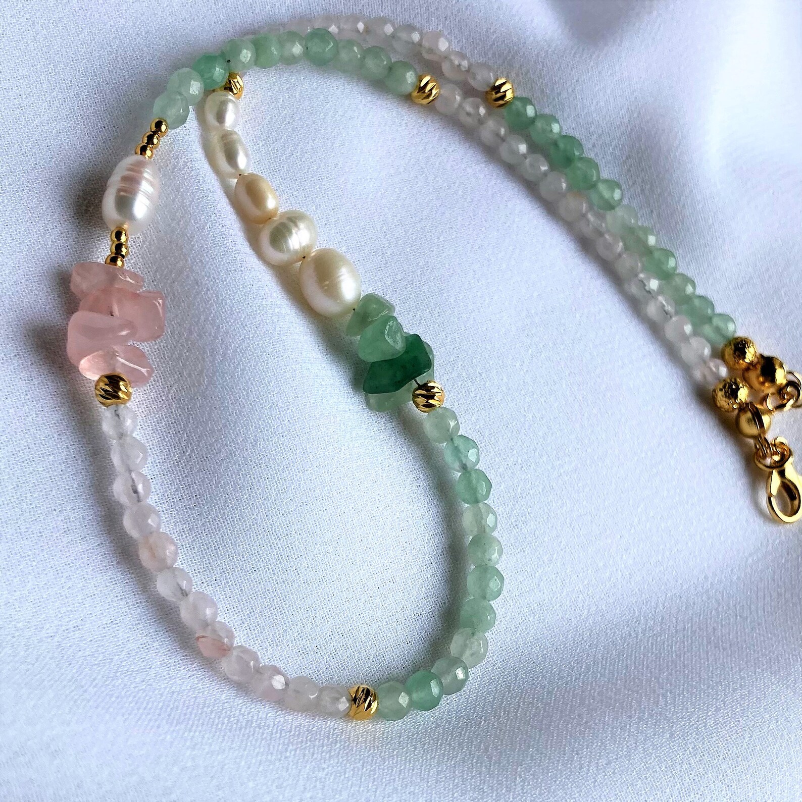 Pastel Necklace Necklace With Real Pearl and Natural Stone Aesthetic ...