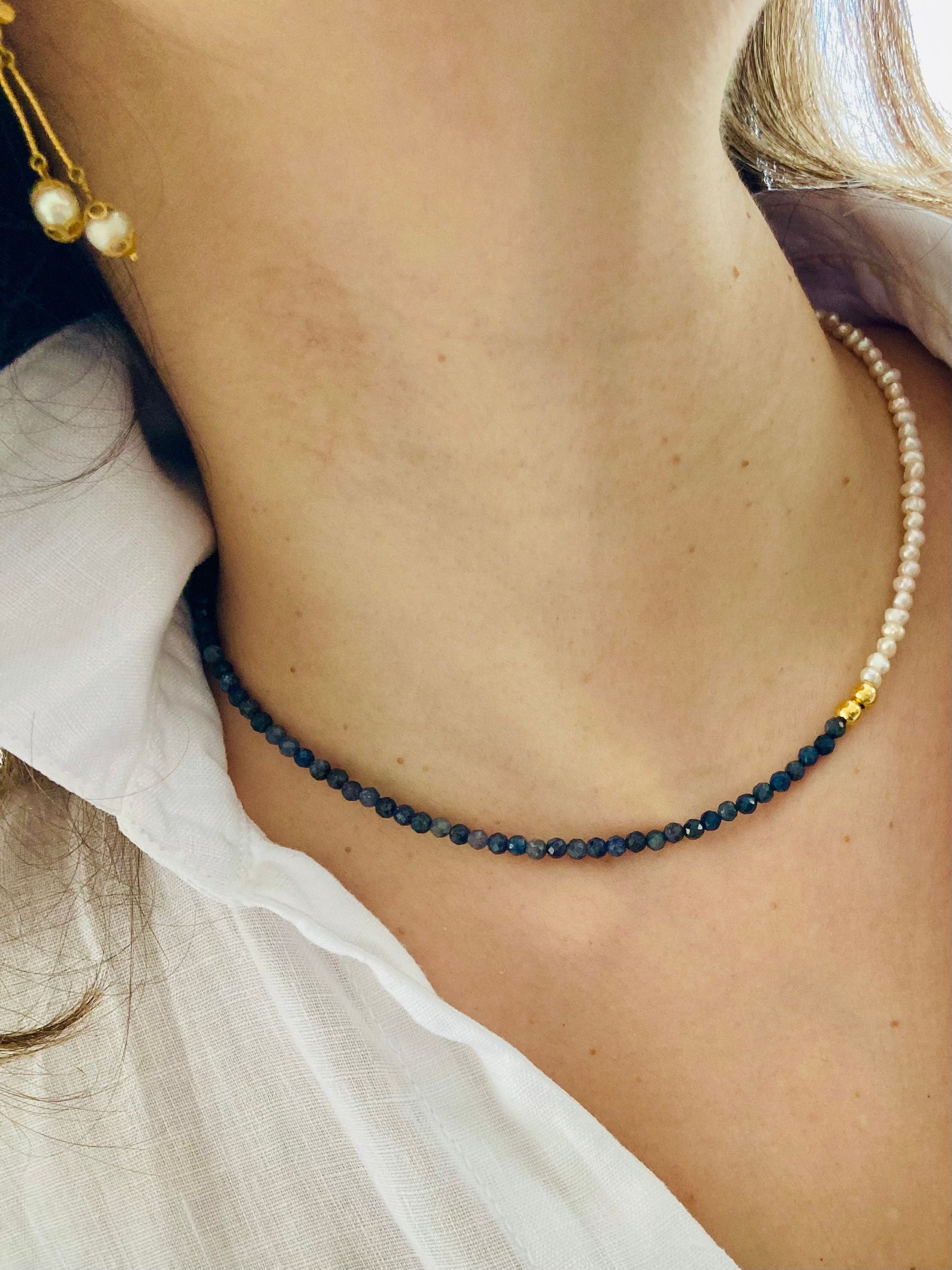 Beautiful Sapphire Necklace Necklace With Real Pearl and - Etsy