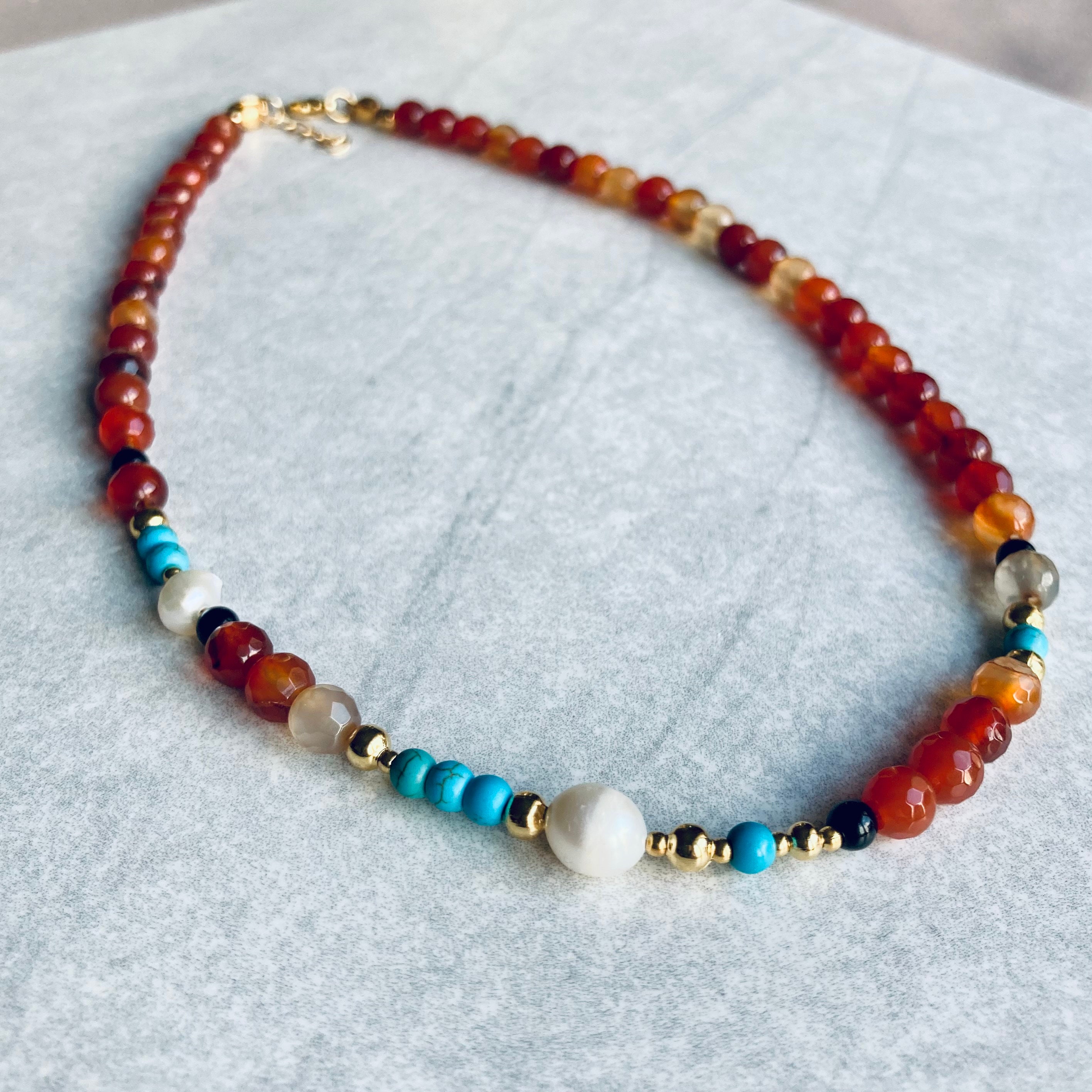 Agate Necklace Beaded Necklace Women Healing Crystal Necklaceorange ...