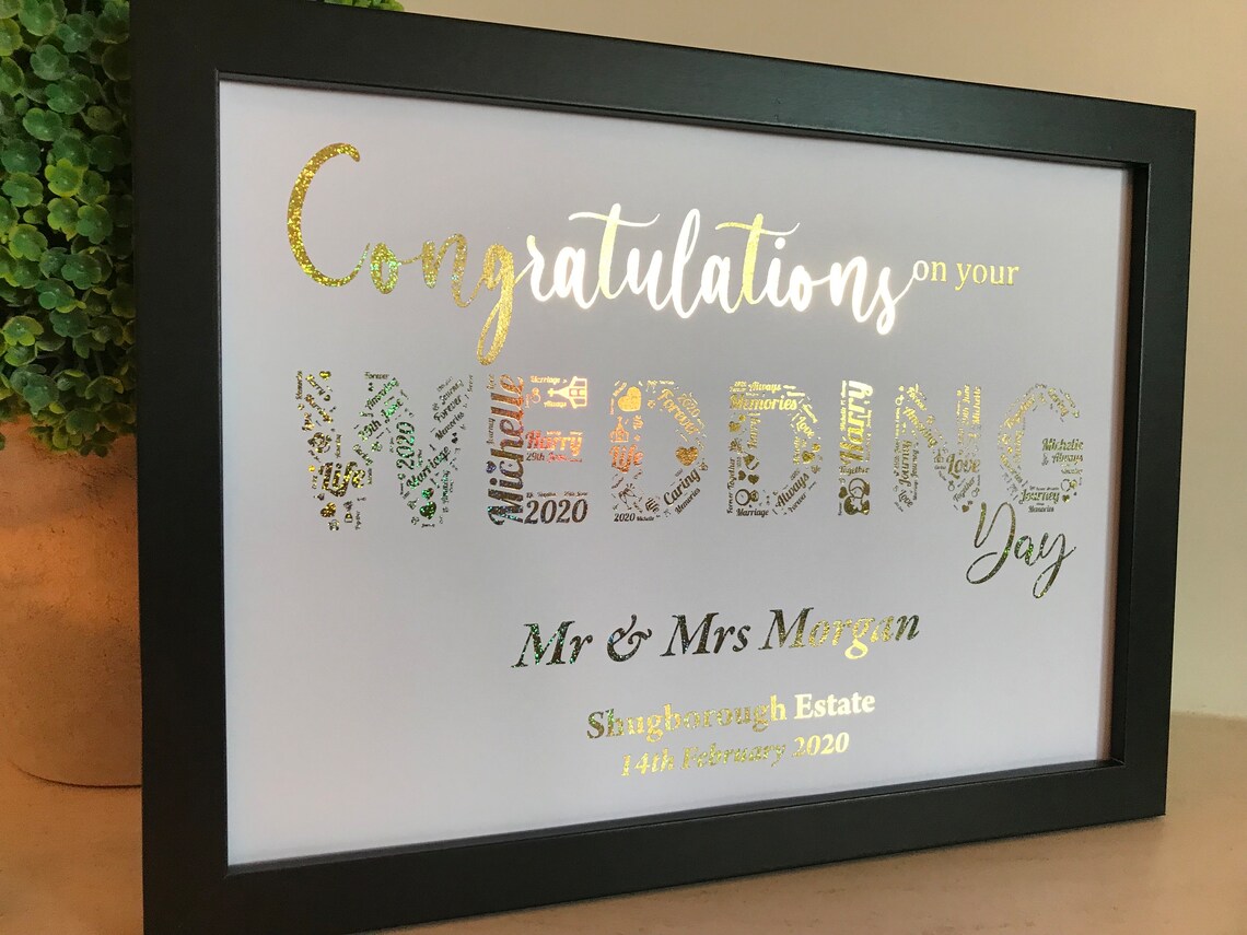 Real Foil Personalised Wedding Word Art Print / Wedding Gift ...
