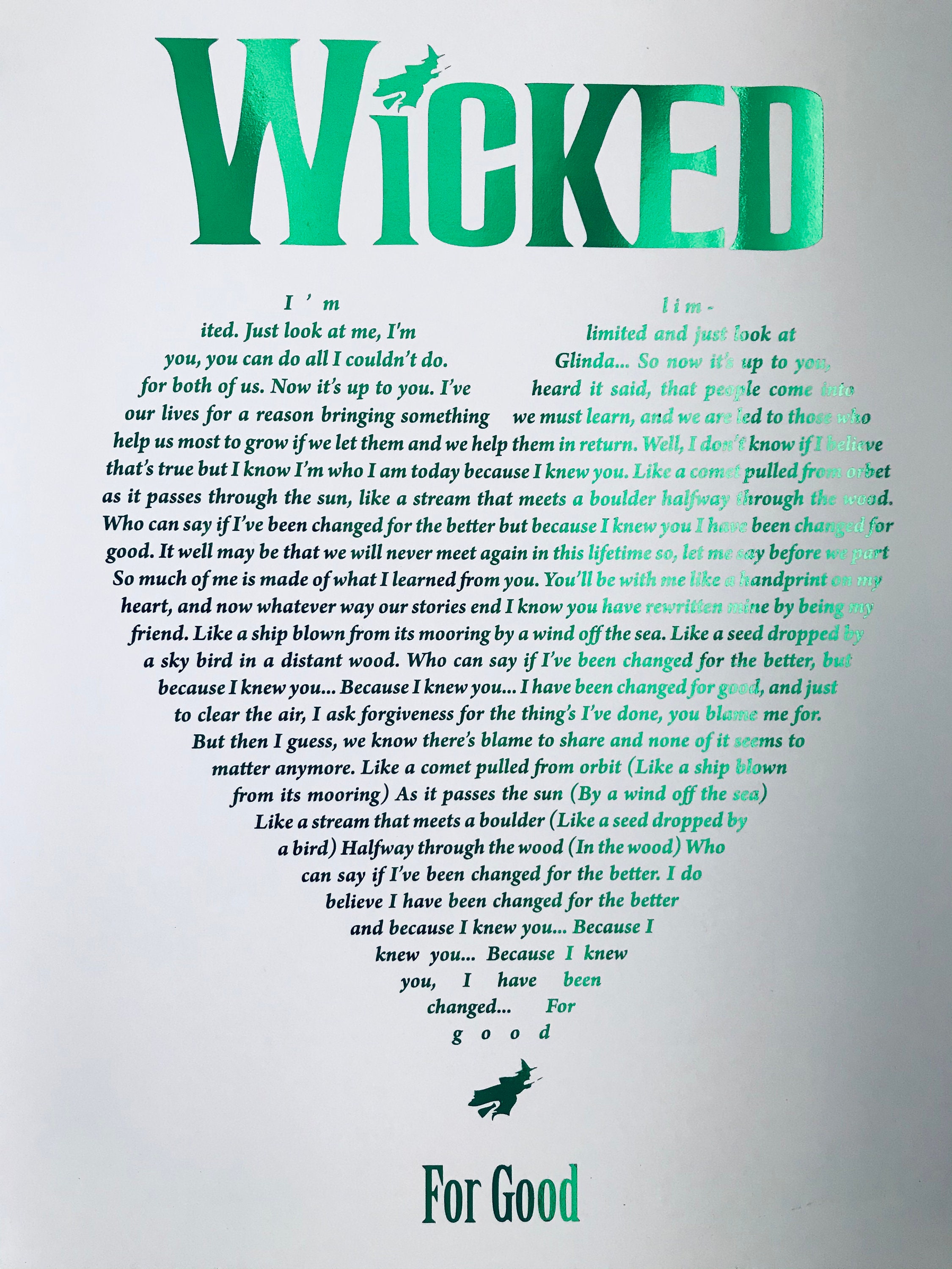 Real Foil Wicked Musical Lyric Print / Wicked / Wicked the - Etsy UK