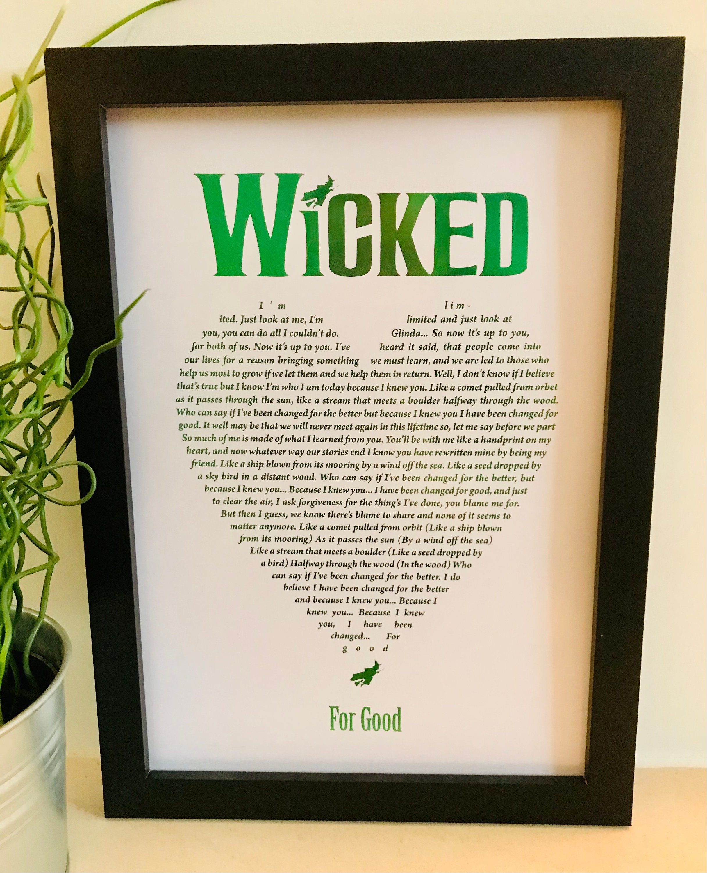 Real Foil Wicked Musical Lyric Print / Wicked / Wicked the Musical ...