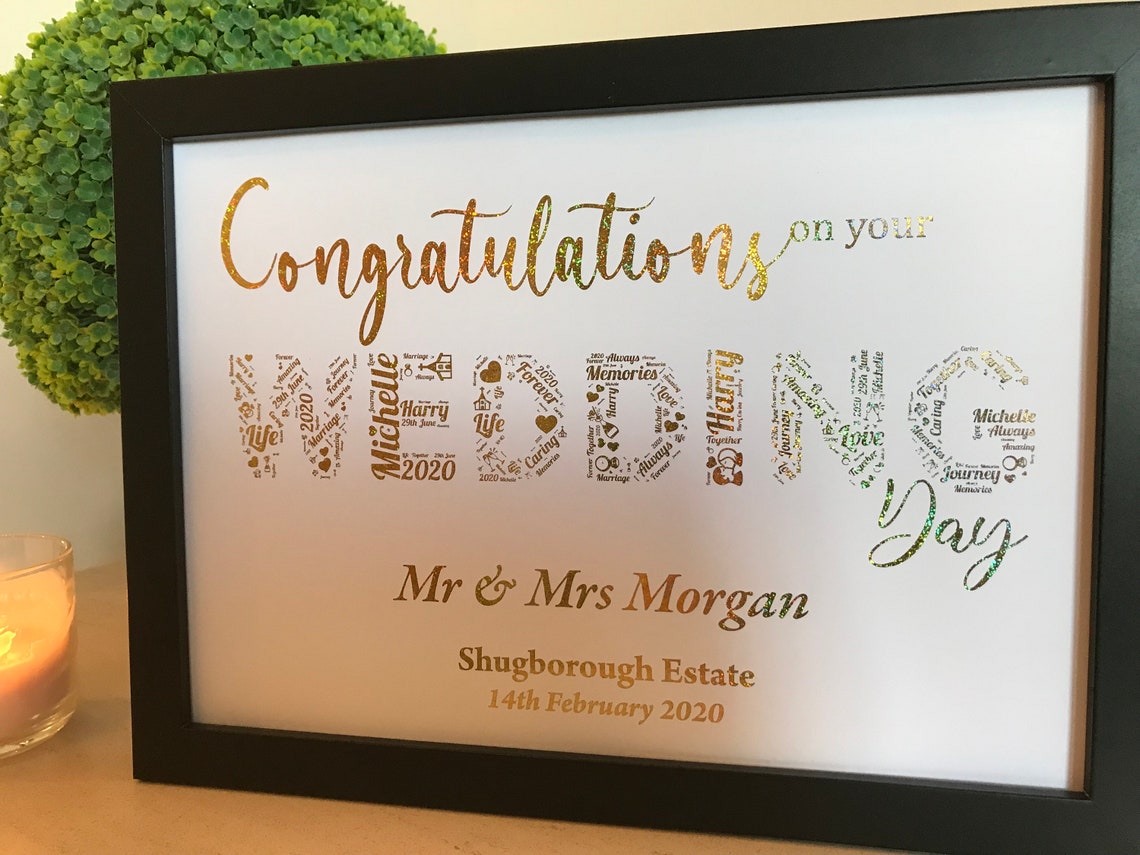 Real Foil Personalised Wedding Word Art Print / Wedding Gift ...