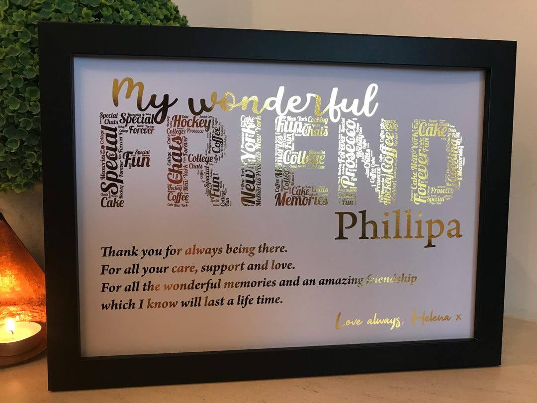 Real Foil Personalised Friend Word Art Print / Friend Gift / Friend ...