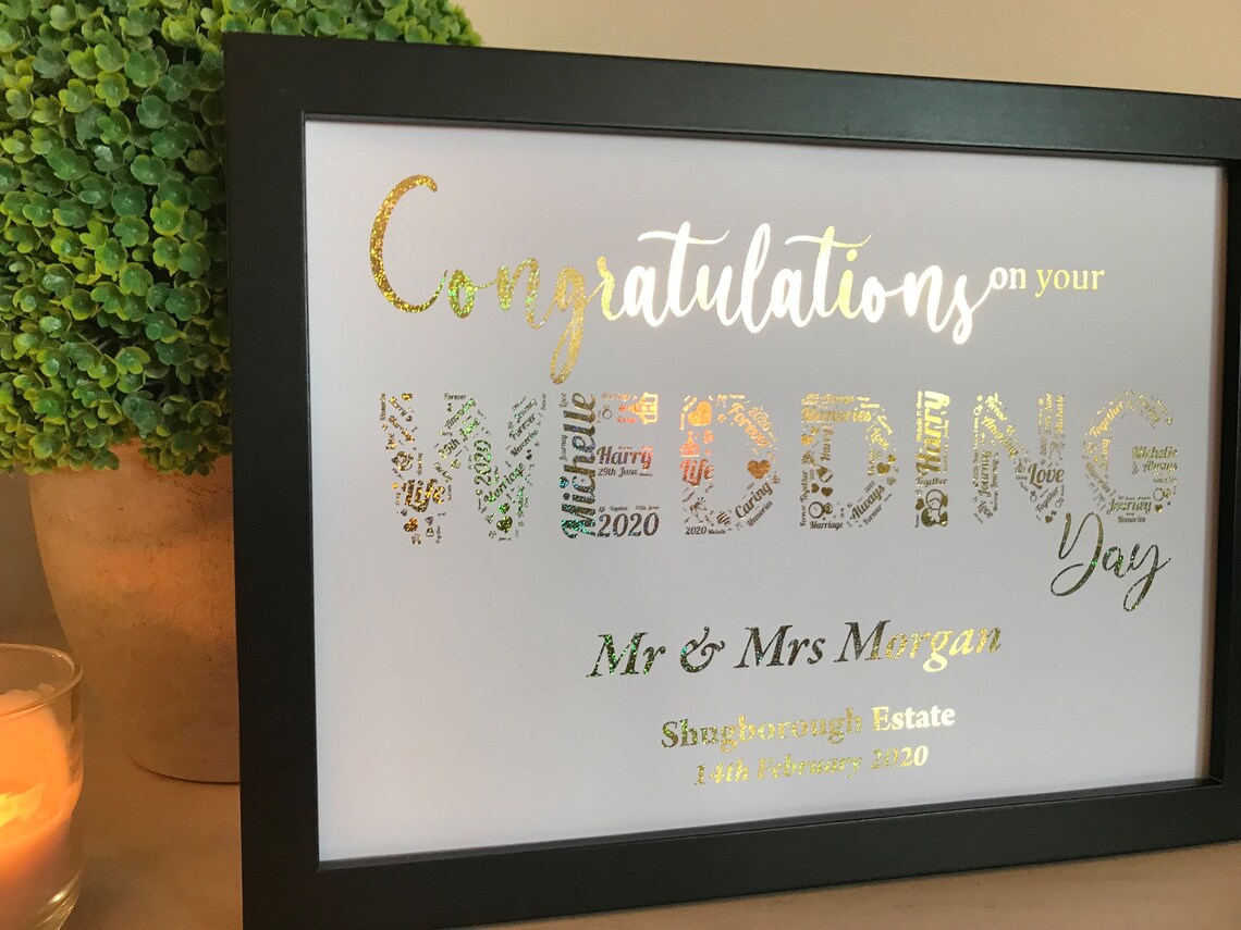 Real Foil Personalised Wedding Word Art Print / Wedding Gift ...