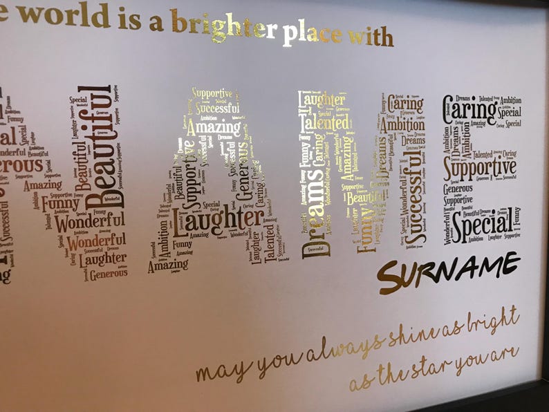 Real Foil Personalised Name Word Art Print / Special Personalised Name ...
