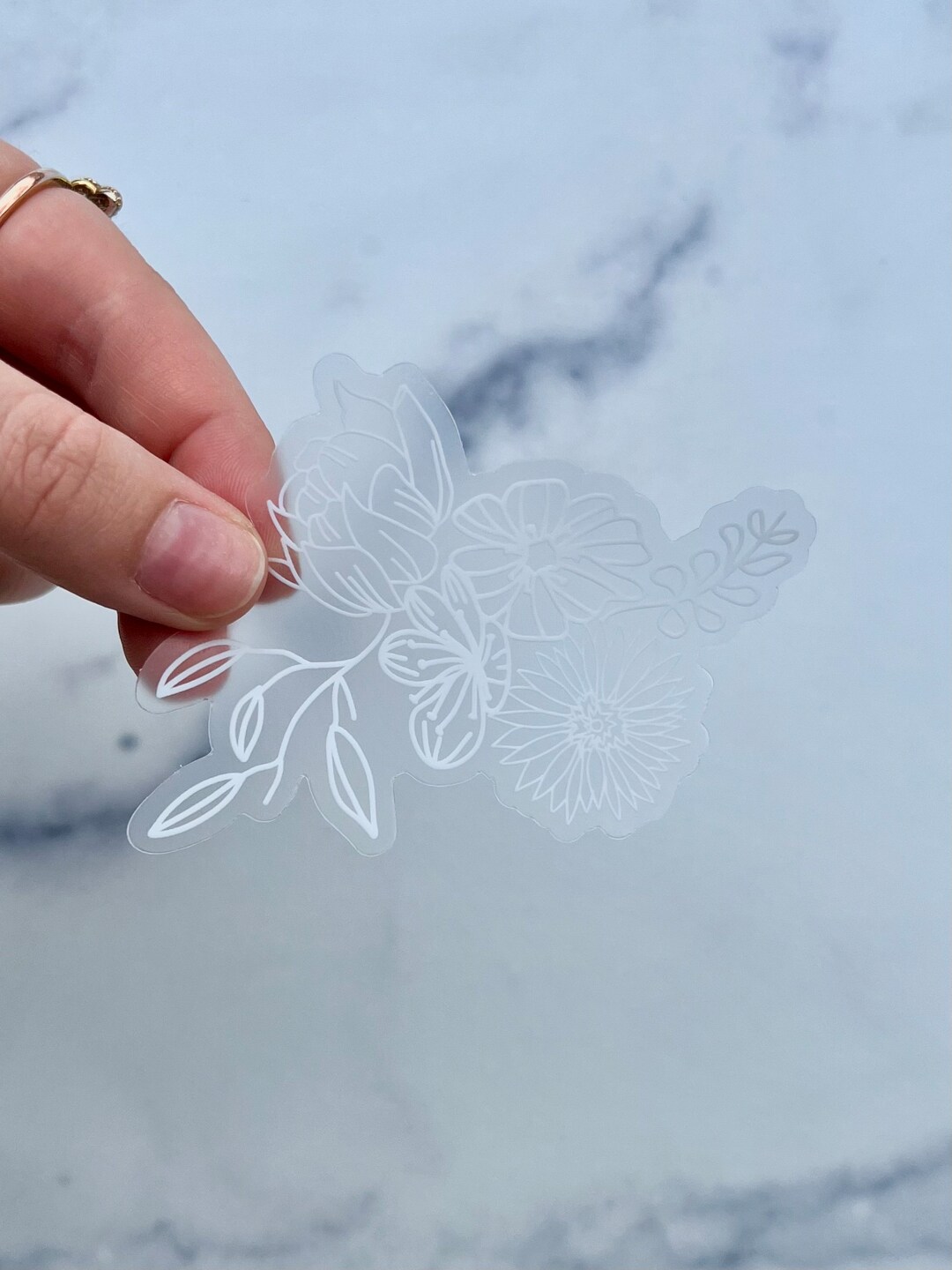 Clear Line Flower Waterproof Sticker - Plant Sticker, Line Drawing ...