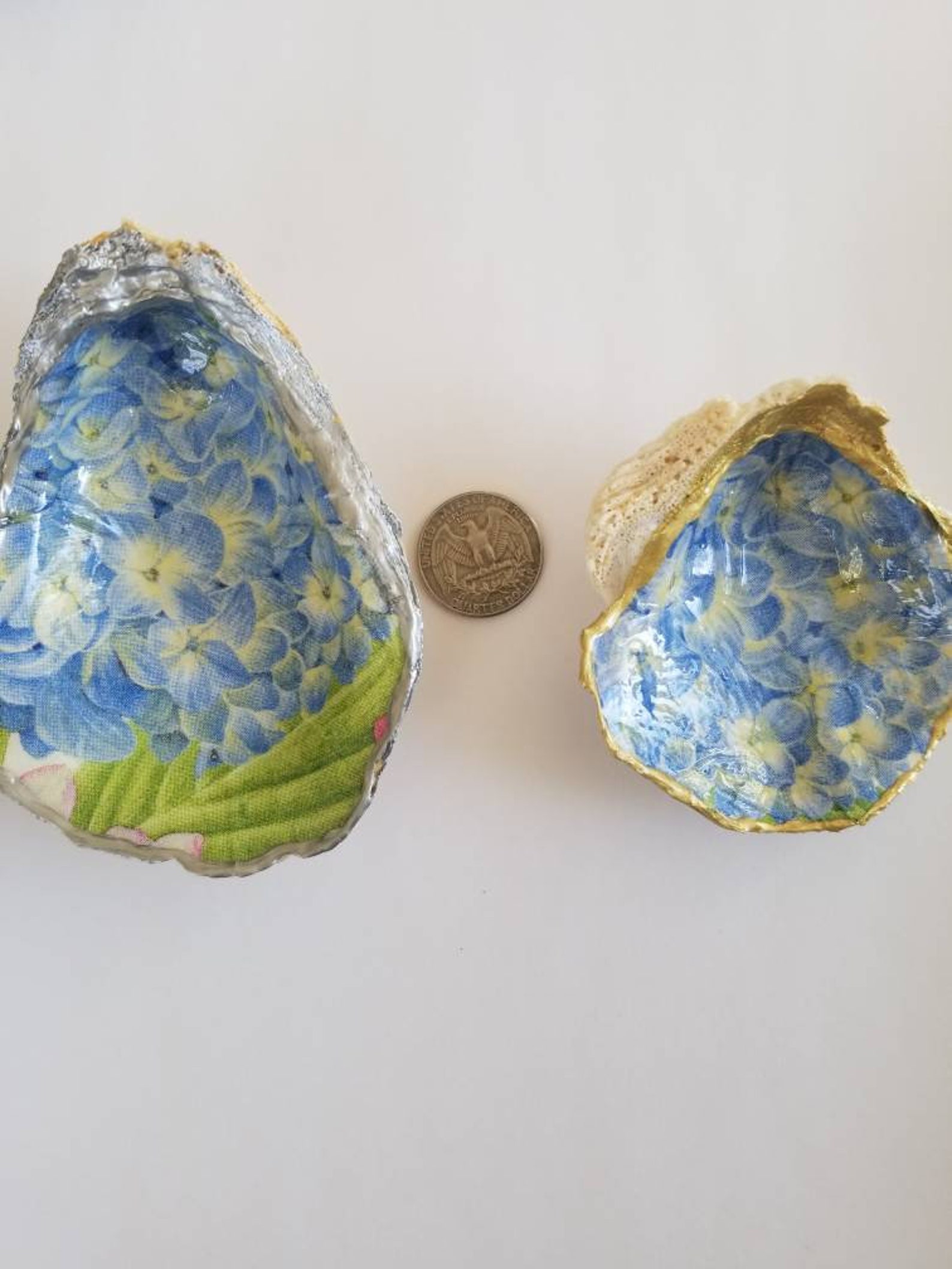 Pair of Decoupage Oyster Shell Flowers Blue Hydrangeas - Etsy