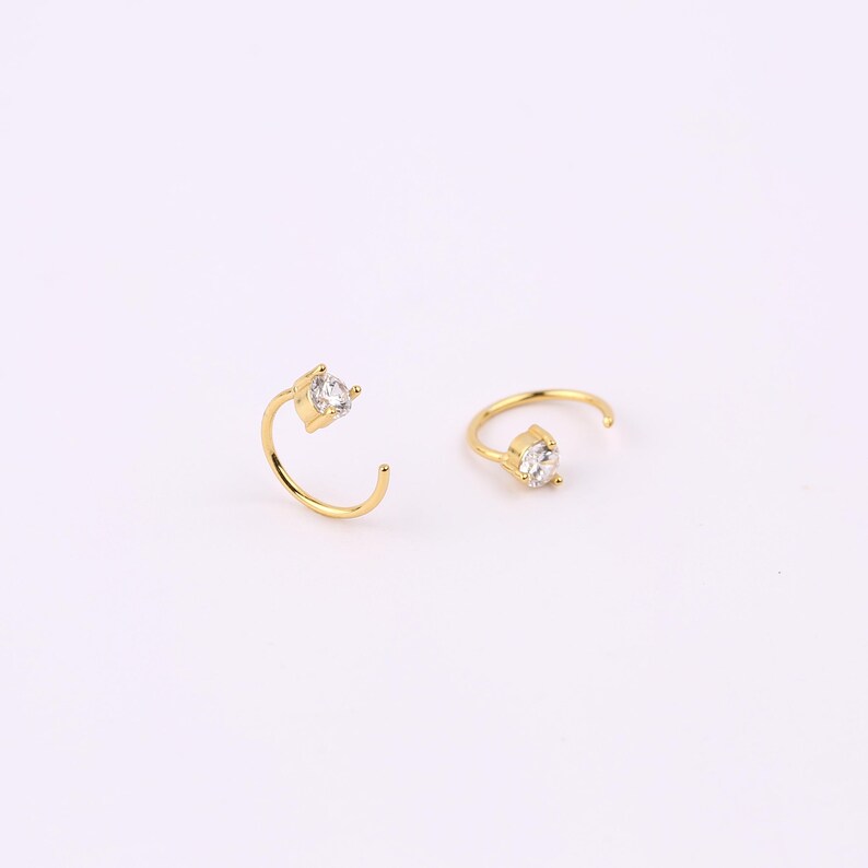Gold Backless Diamond Open Hoop Earrings, Sterling Silver CZ Stay Close ...