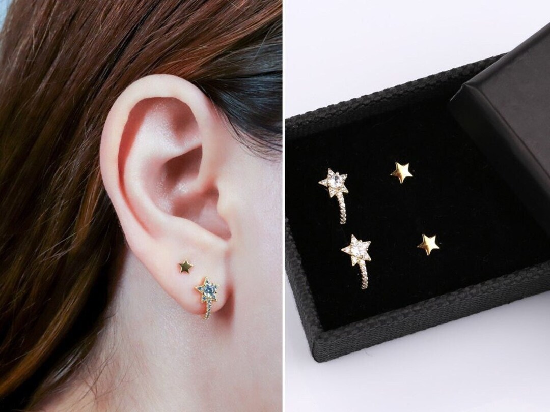 Dainty Gold Star Hoop Earrings Gift Sets Small Star Hoop - Etsy
