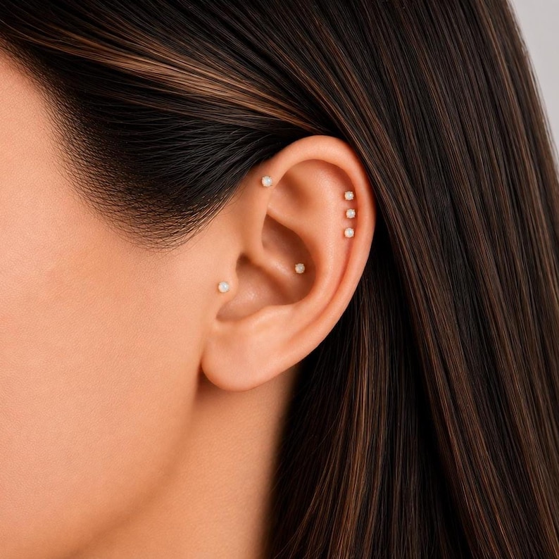 Tiny White Opal Flat Back Stud, 925 Sterling Silver Threadless Push Pin ...