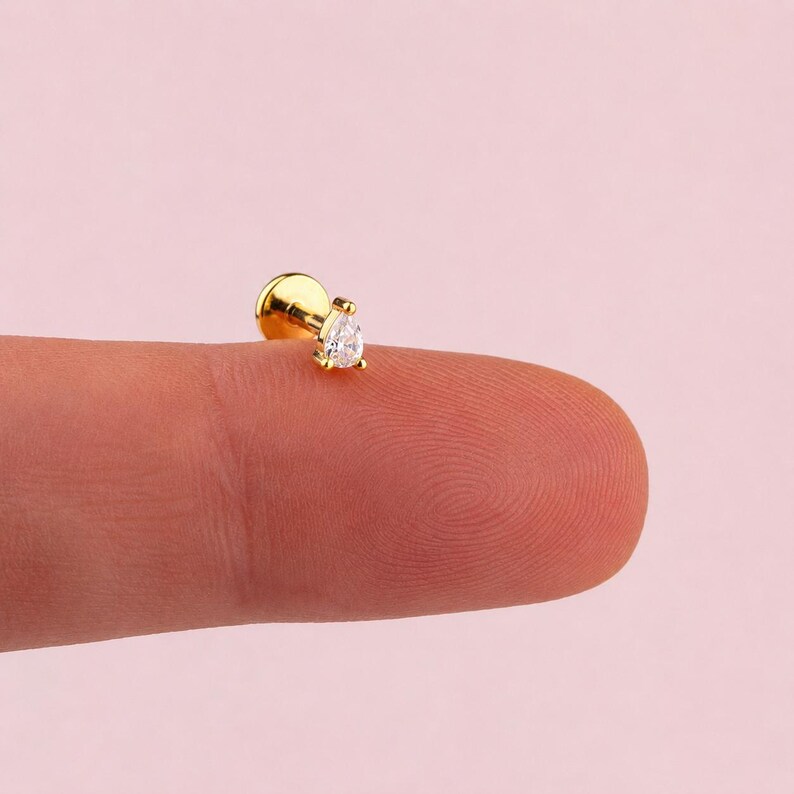 Tiny Pear Shape Flat Back Stud, 925 Sterling Silver Threadless Push Pin ...