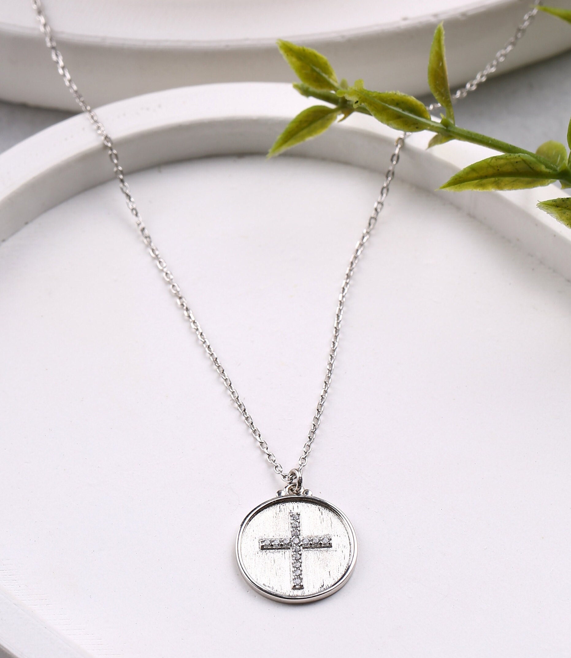 Gold Cross Medallion Necklace, Sterling Silver Cross Pendant Necklace ...
