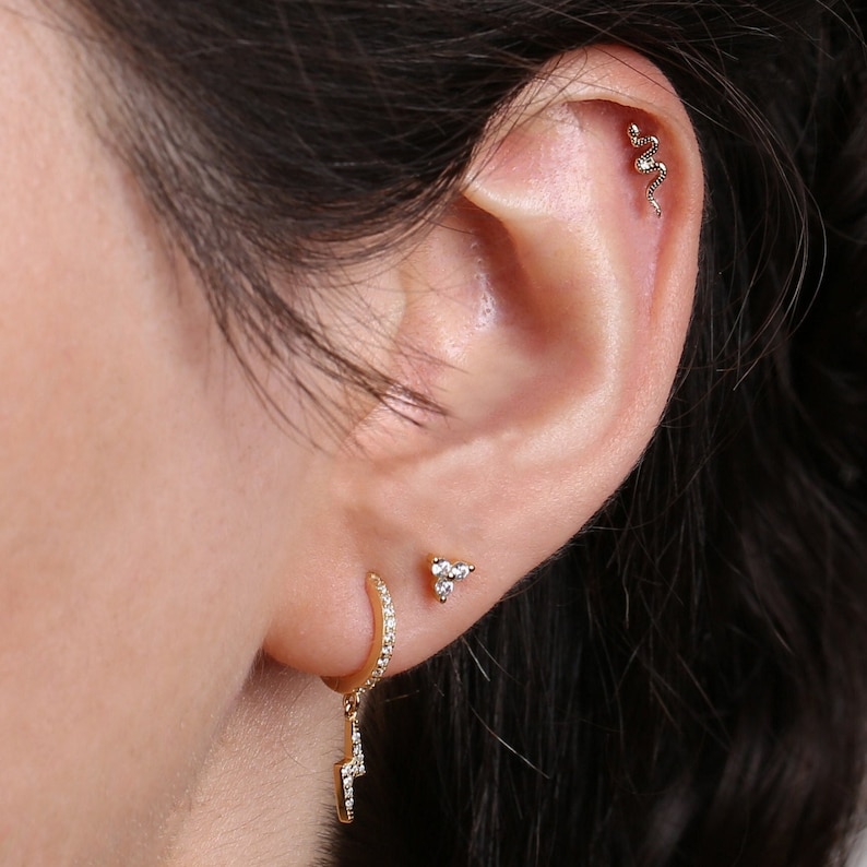 Tiny Snake Externally Threaded Flat Back Stud Earring in Sterling ...