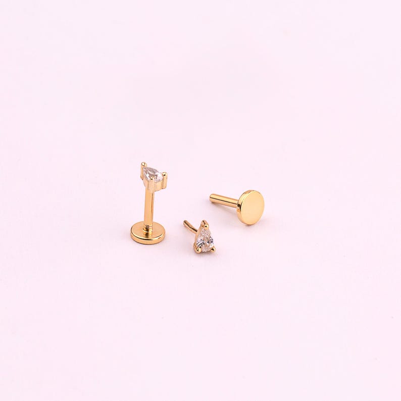 Tiny Pear Shape Flat Back Stud, 925 Sterling Silver Threadless Push Pin ...