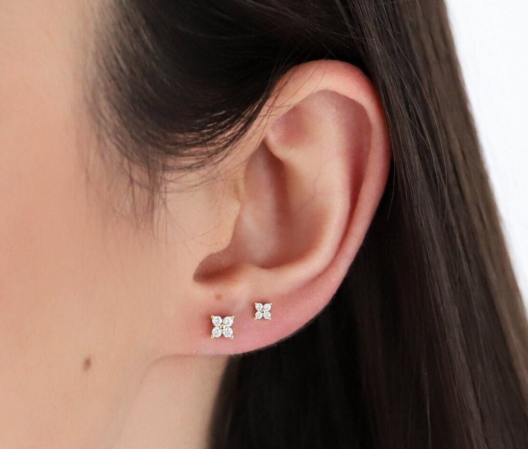 Flower Stud Earrings, Gold Flower Shape Stud Earrings, Sterling Silver ...