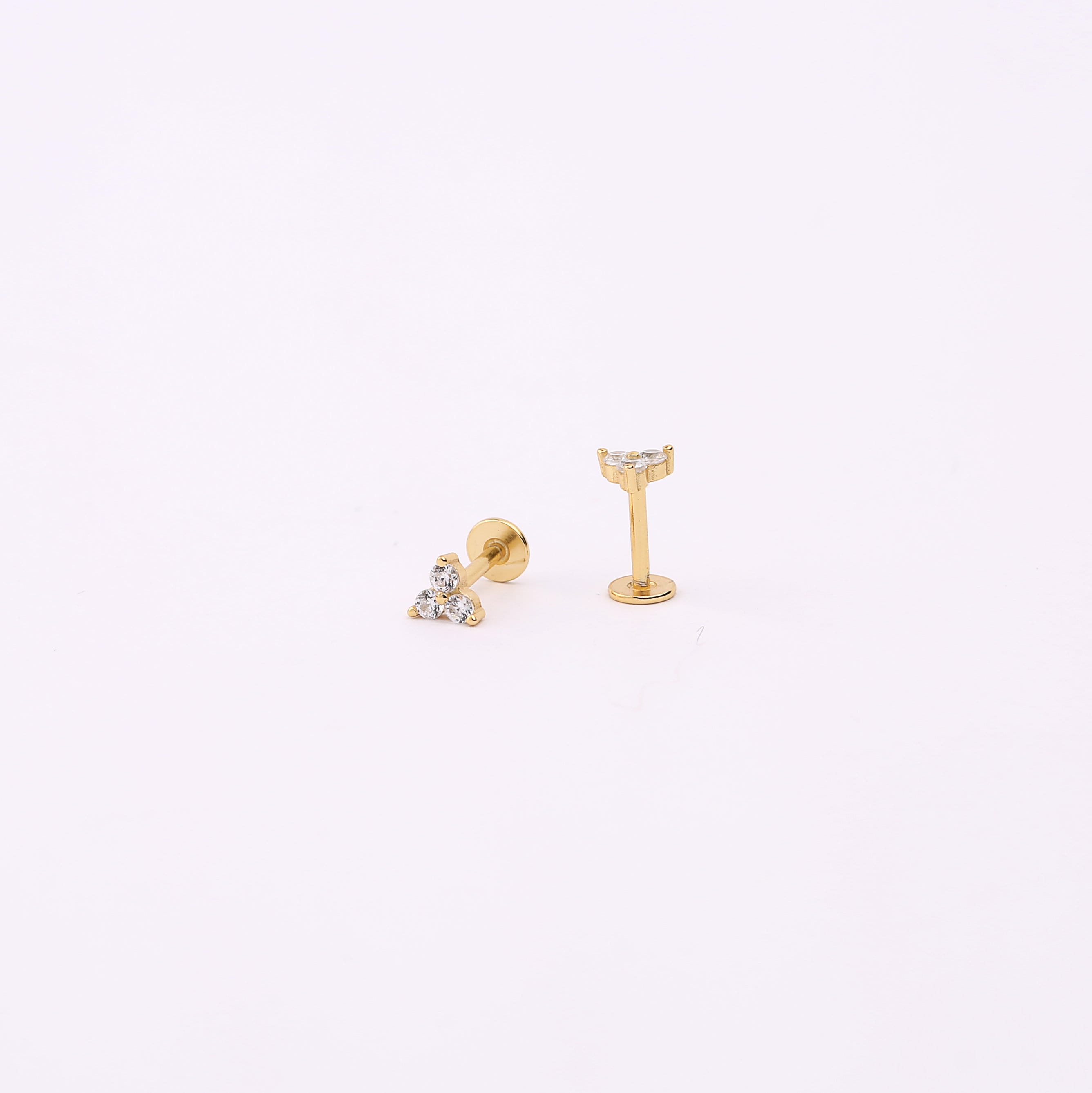 18G Dainty Flower Threadless Push Pin Labret Gold Flat Back Stud ...