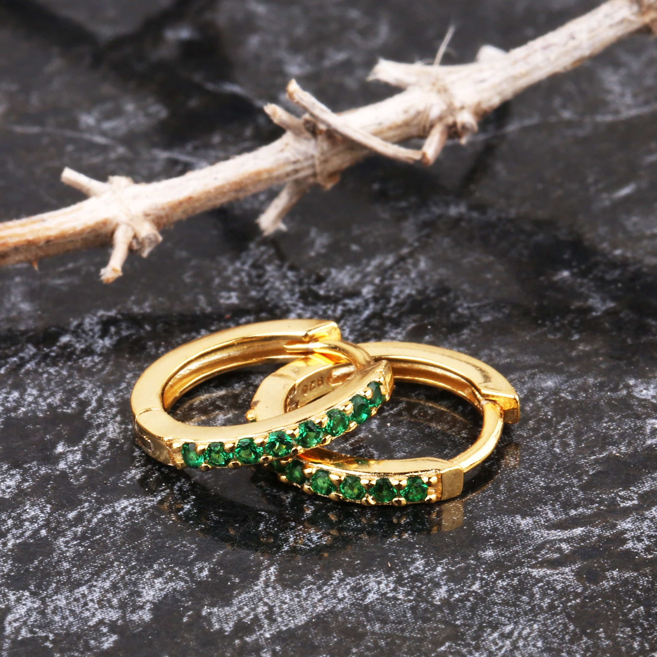 Tiny Emerald Green Huggie Hoop Earrings Gold Small Hoop Earring Sterling Silver Thin Huggie Hoop Cartilage Huggie Hoop Helix Huggie Hoop Etsy