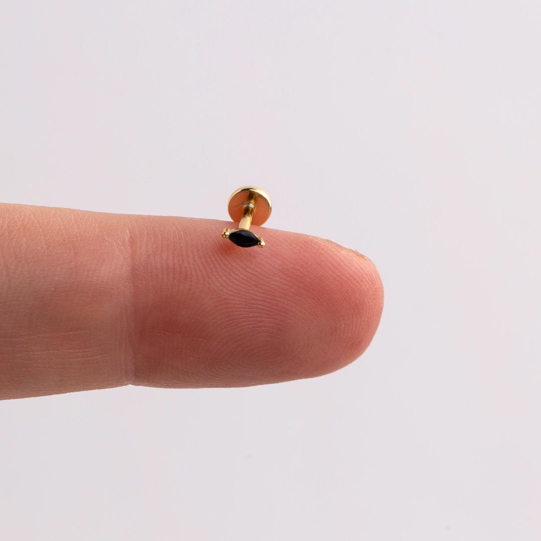 18G Black Onyx Threadless End Push Pin Labret Stud Earring, Tiny ...