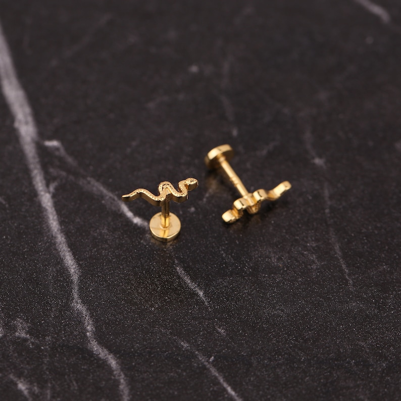 Tiny Snake Externally Threaded Flat Back Stud Earring in Sterling ...