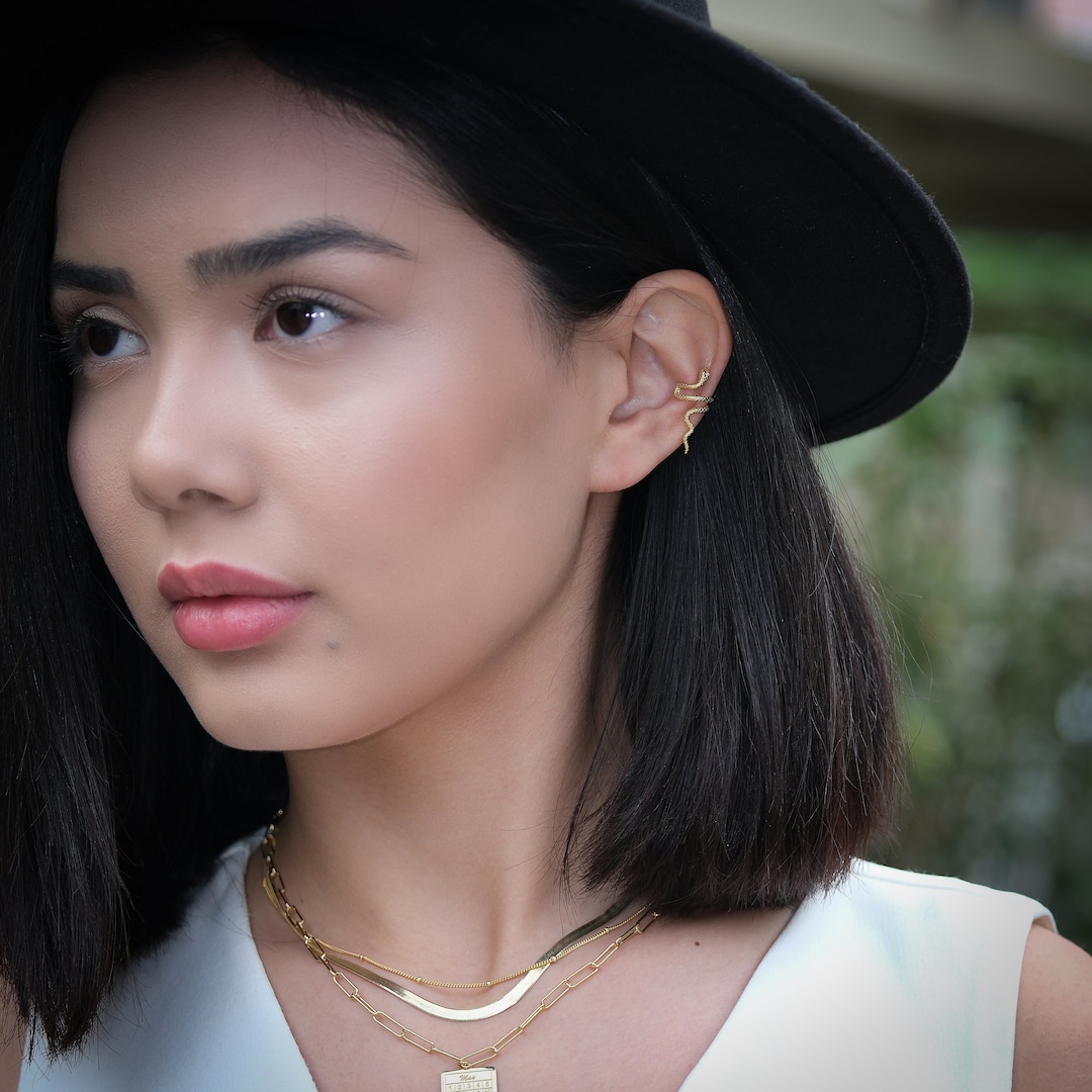 Gold Snake Ear Cuff Climber Earring, Sterling Silver Snake Conch Ear ...