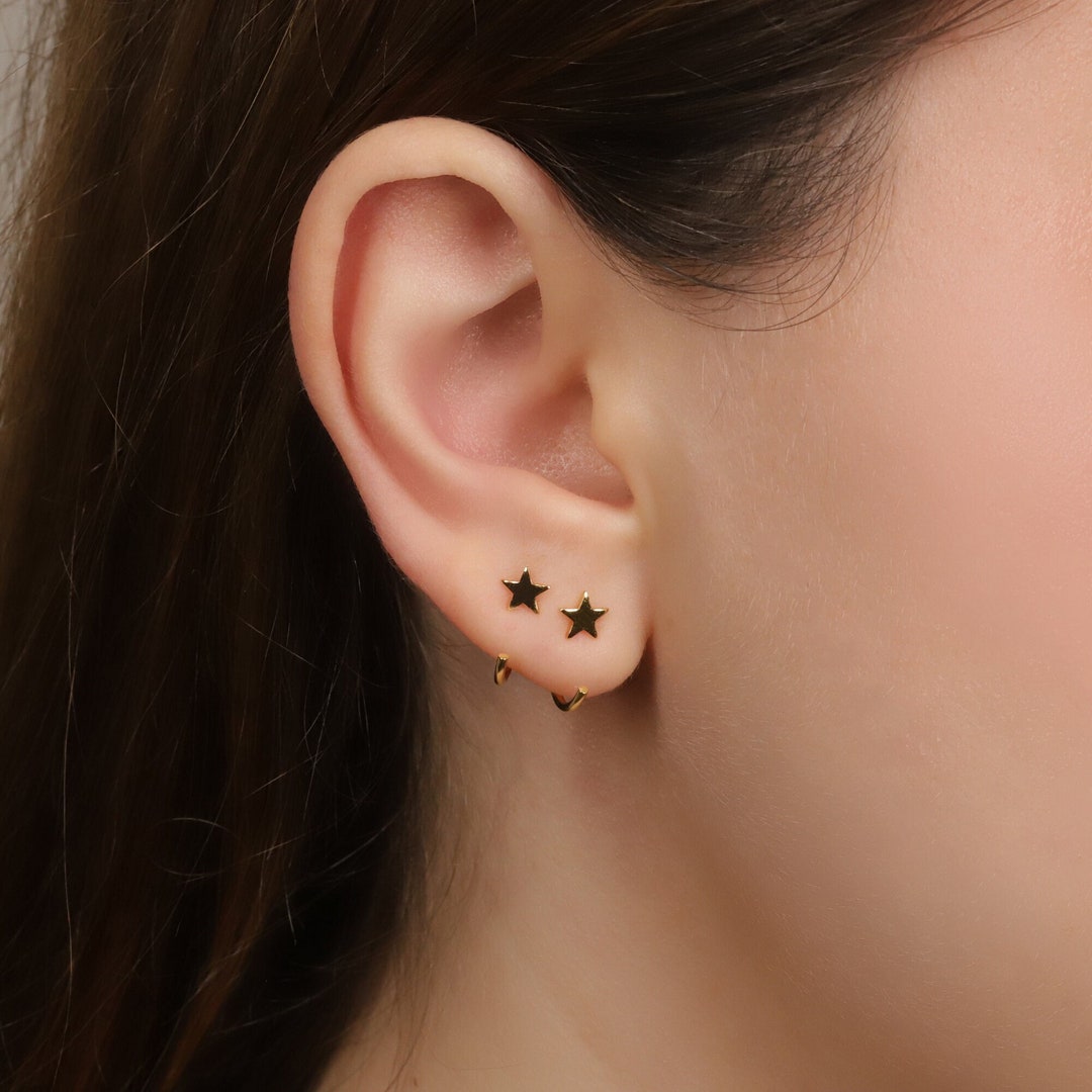Star Open Hoop Earrings, Sterling Silver Huggie Hoop Earrings, Huggies ...