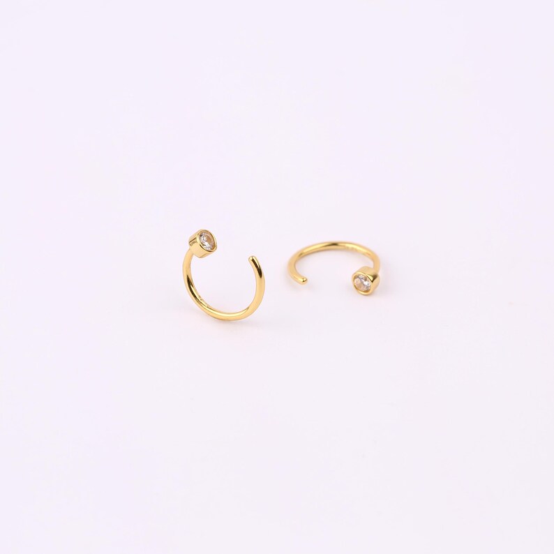 Gold Bezel Open Hoops Earrings, Sterling Silver Diamond CZ Backless ...