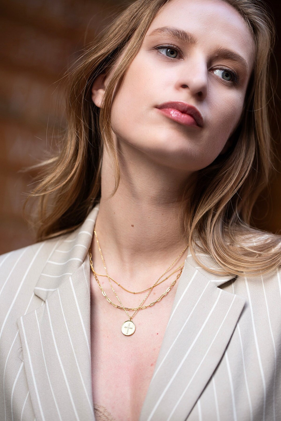Gold Cross Medallion Necklace, Dainty Coin Pendant, Sterling Silver ...