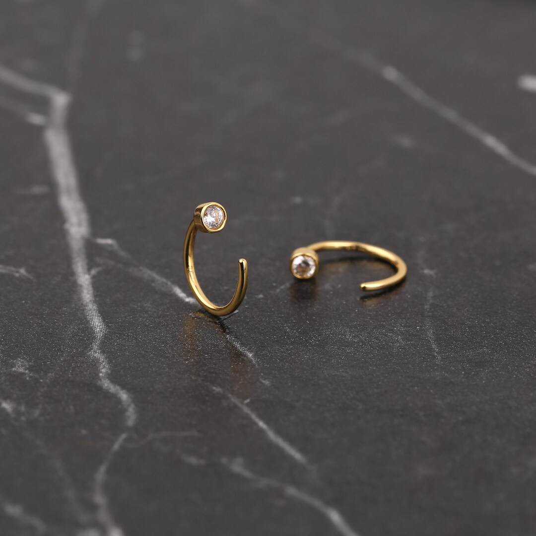 Bezel Open Hoops Earrings, Sterling Silver Stay Close Hoop Earrings ...