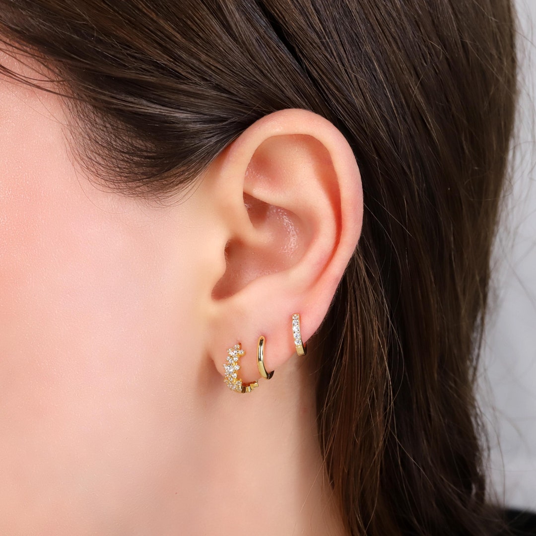 Sparkling Huggie Hoop Earrings Gift Set, Tiny Sterling Silver Curated ...