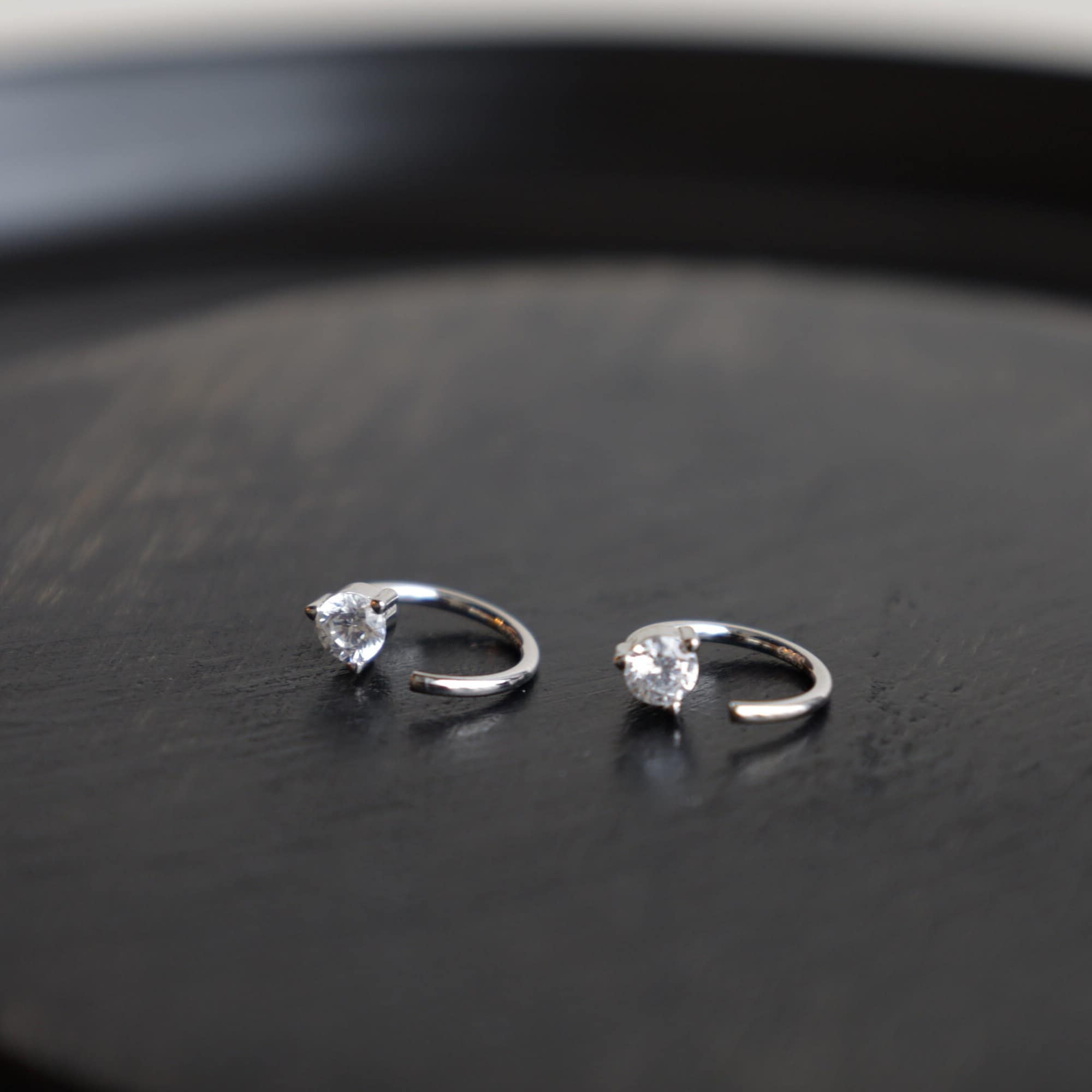 Gold Backless Diamond Open Hoop Earrings, Sterling Silver CZ Stay Close ...