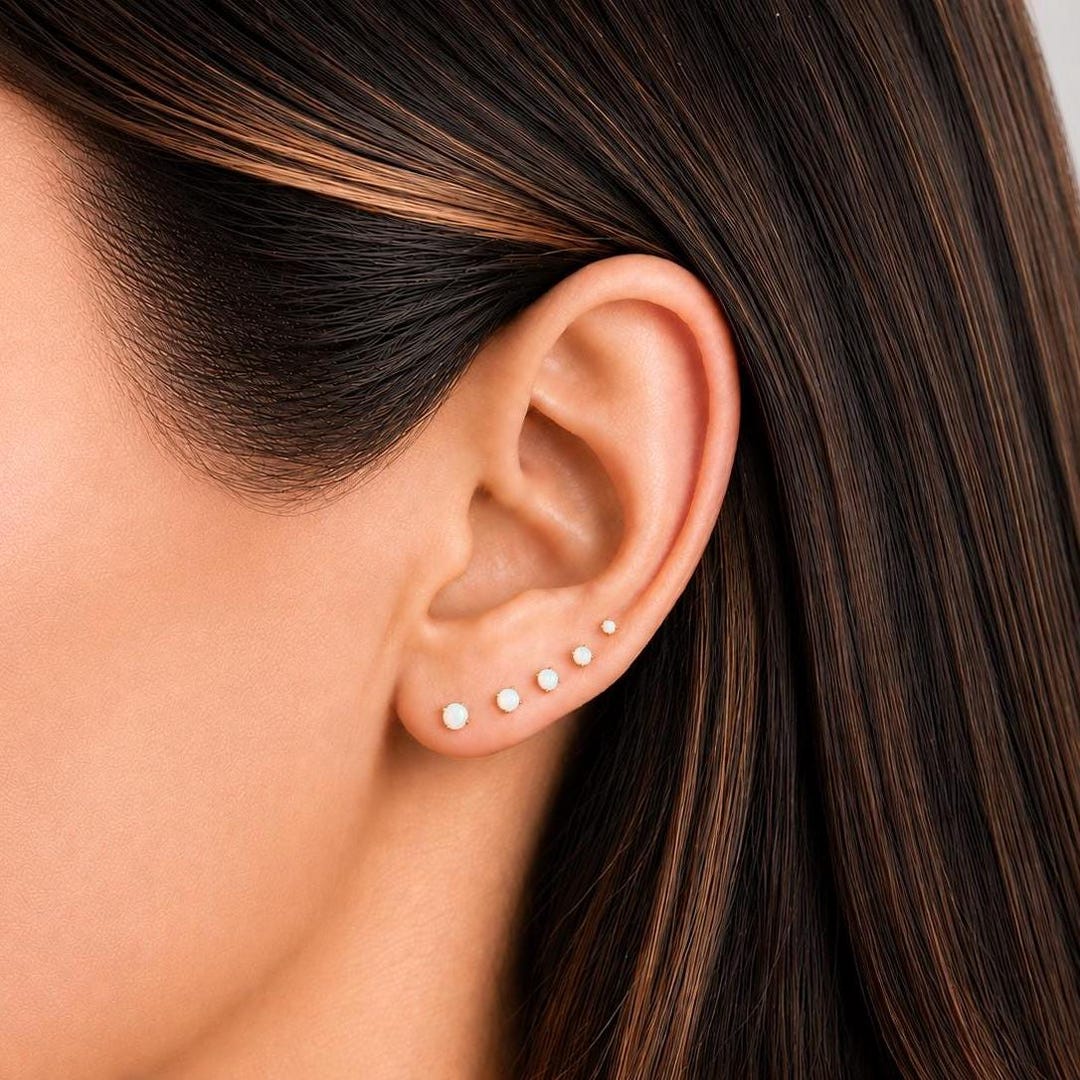 Tiny White Opal Flat Back Stud, 925 Sterling Silver Threadless Push Pin ...