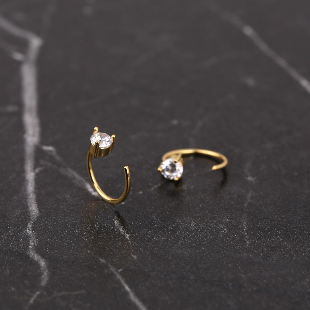 Diamond Open Hoop Earrings, Sterling Silver Hug Hoop Earring, Huggies ...