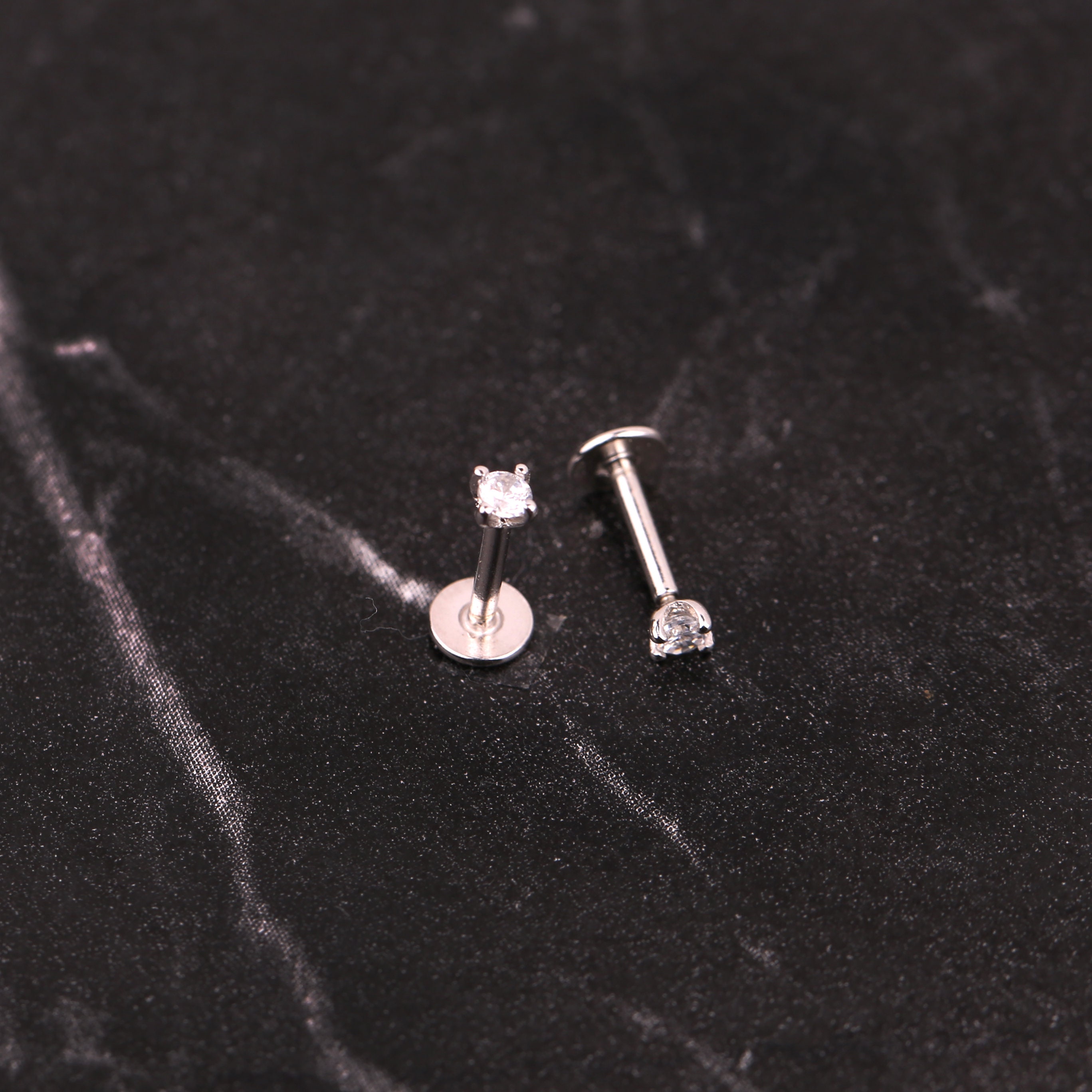 18G Small Diamond Threadless Push Pin Labret Stud, Sterling Silver Tiny ...