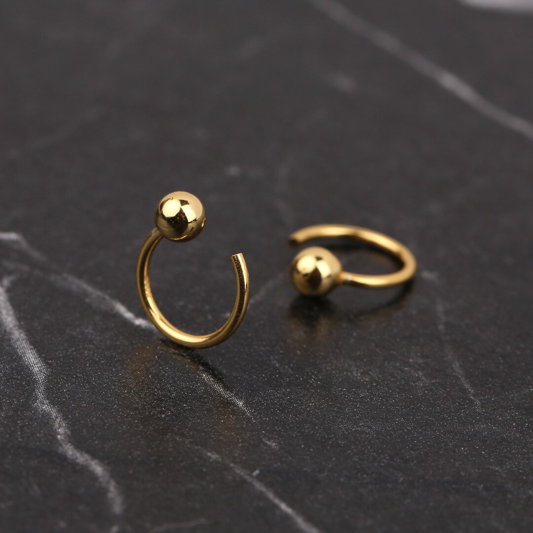 Gold Ball Open Hoop Earrings, Sterling Silver Backless Half Huggie Hoop ...