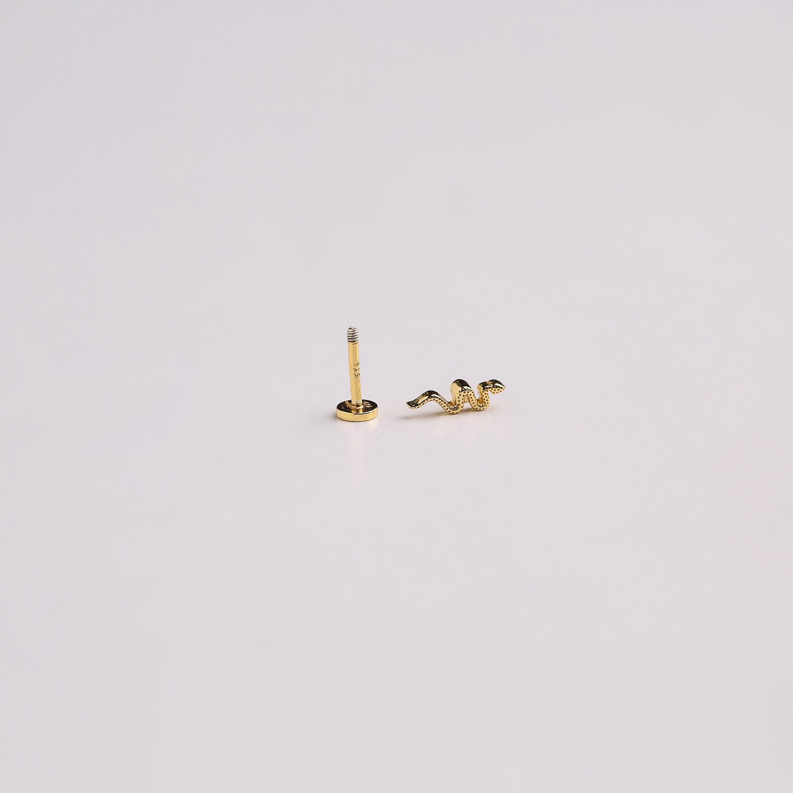 Tiny Snake Externally Threaded Flat Back Stud Earring in Sterling ...