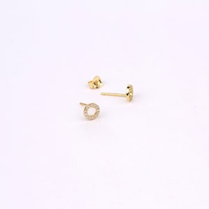Tiny Gold CZ Diamond Open Circle Stud Earrings, Sterling Silver Small ...