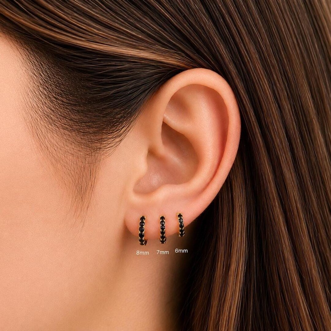 Tiny Black CZ Huggie Hoop Earrings, 925 Sterling Silver Small Hoop ...