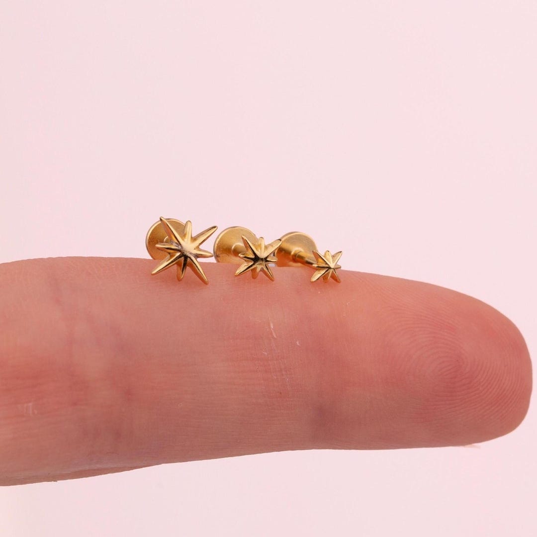 18G Small Star Threadless Push Pin Gold Flat Back Stud Earring ...