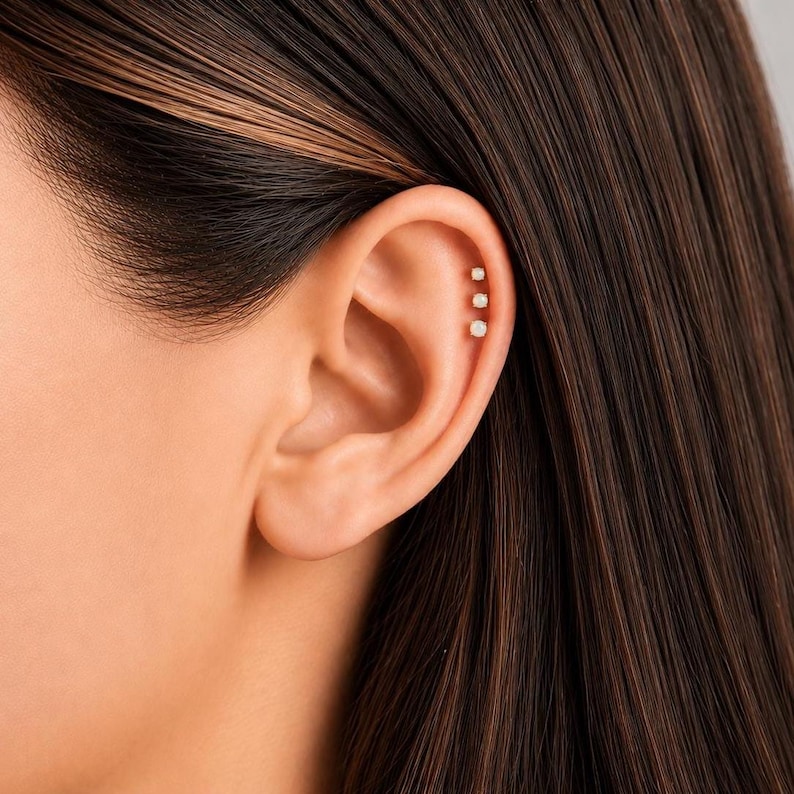 Tiny White Opal Flat Back Stud, 925 Sterling Silver Threadless Push Pin ...