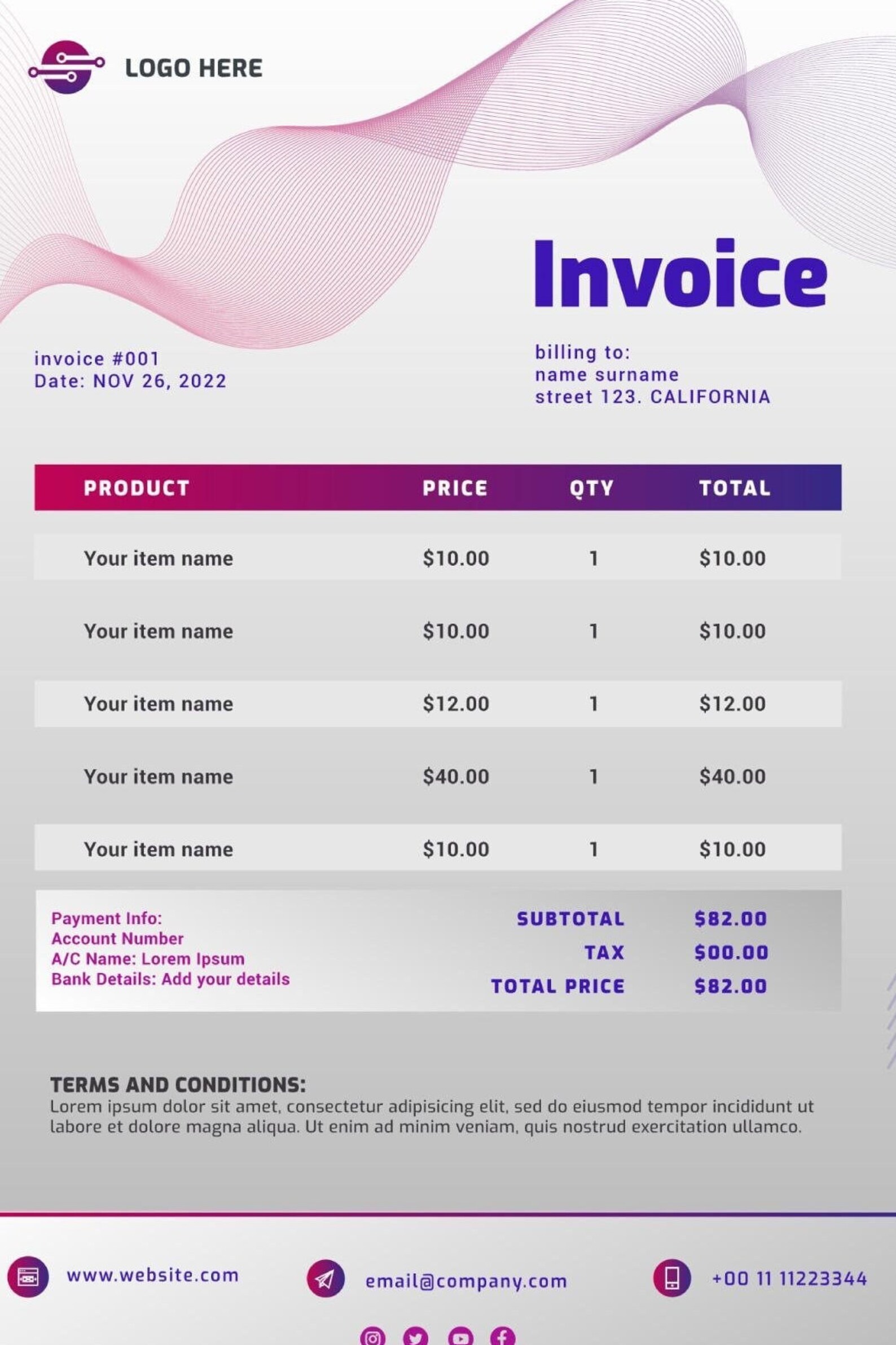 Invoice Template Printable Invoice Template Invoice Template for Word ...