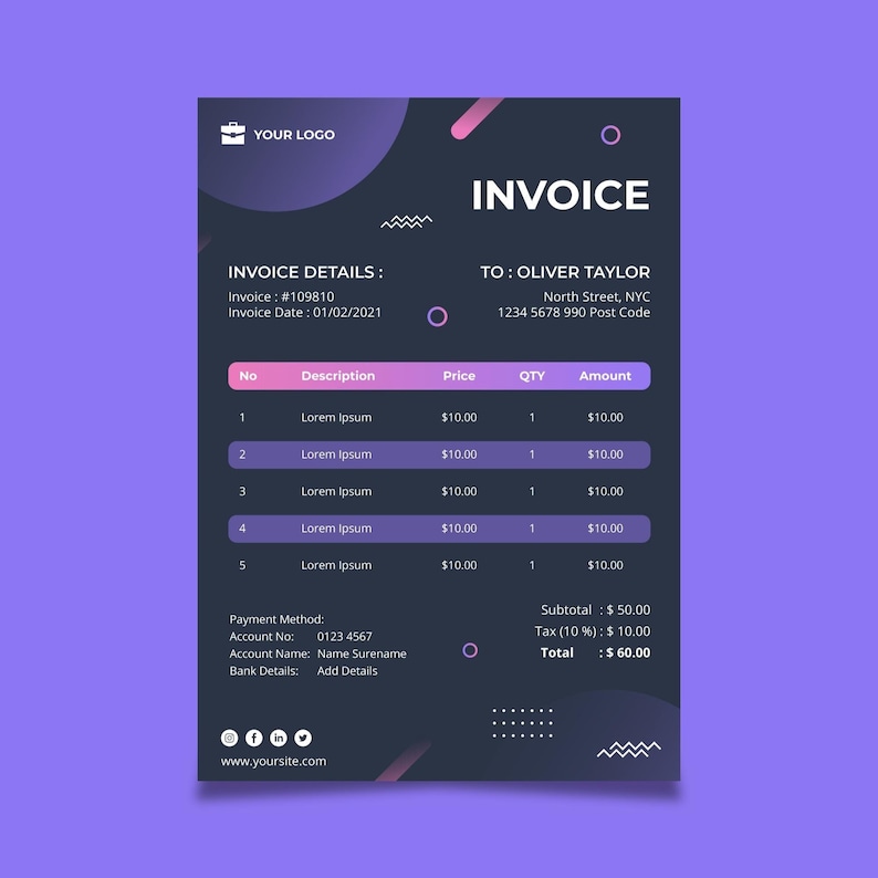 Invoice Template Modern and Professional Invoice Microsoft WORD and ...