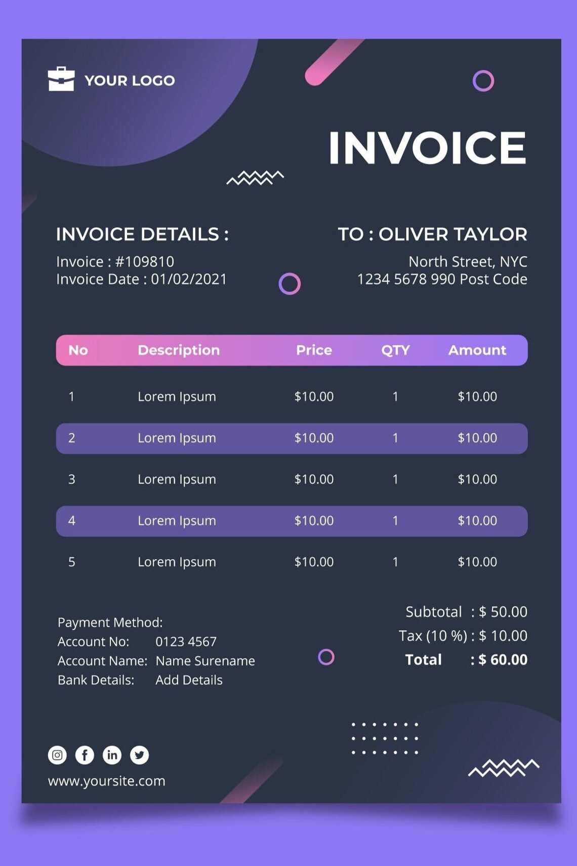 Invoice Template Modern and Professional Invoice Microsoft WORD and ...