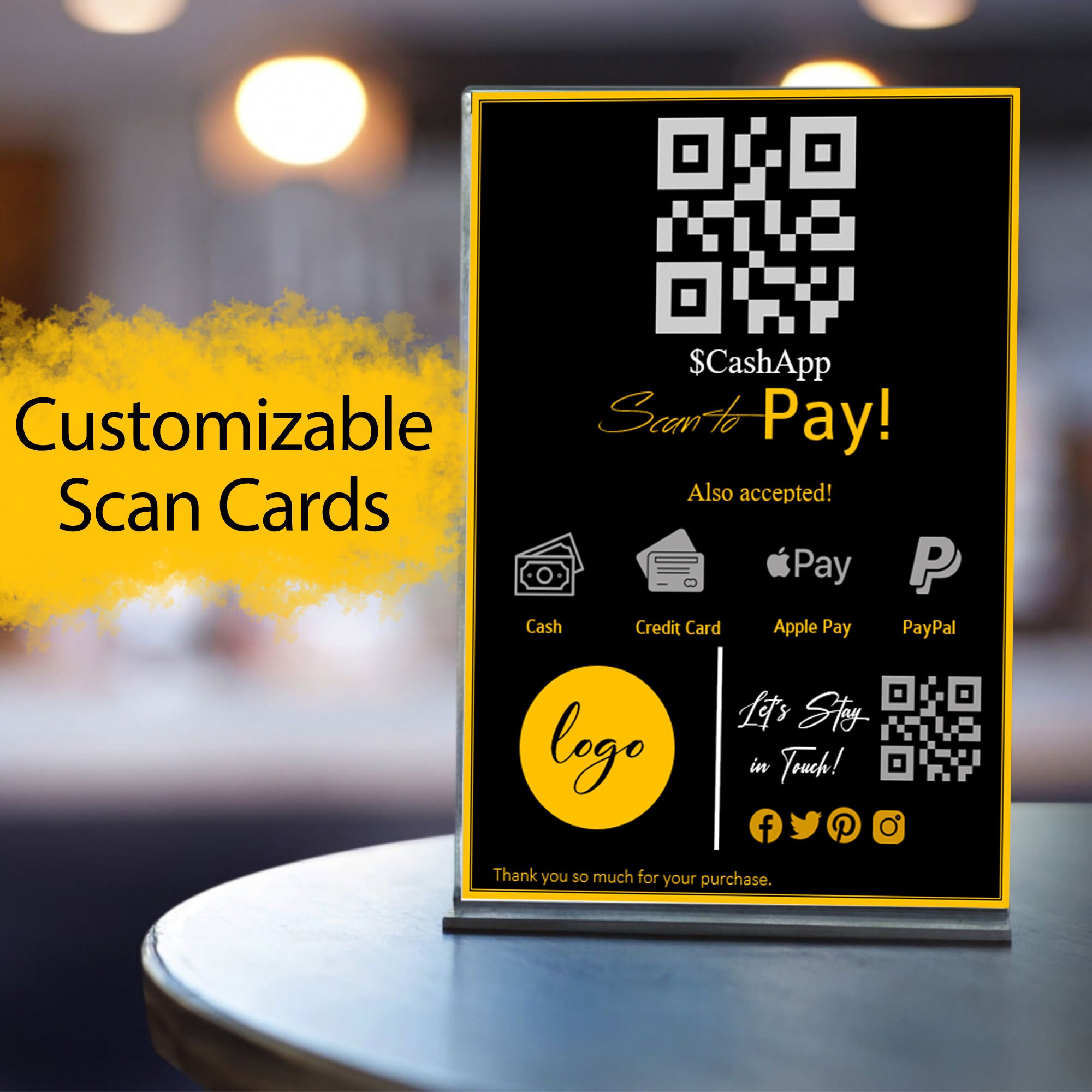 Scan to Pay Black Editable Template, Scan and Pay Sign, Printable QR ...