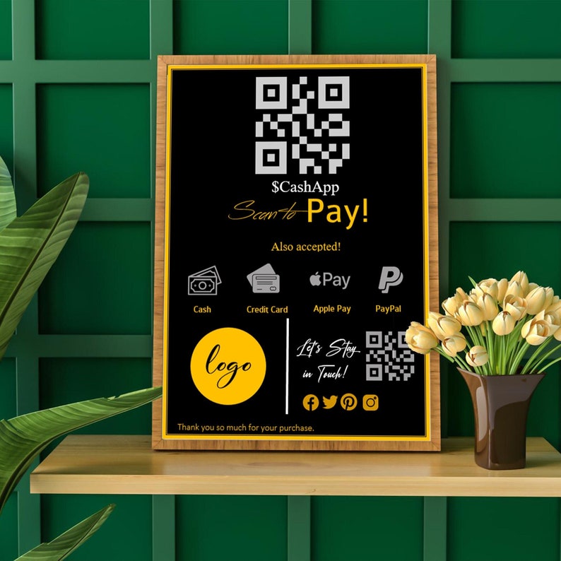 Scan to Pay Black Editable Template, Scan and Pay Sign, Printable QR ...