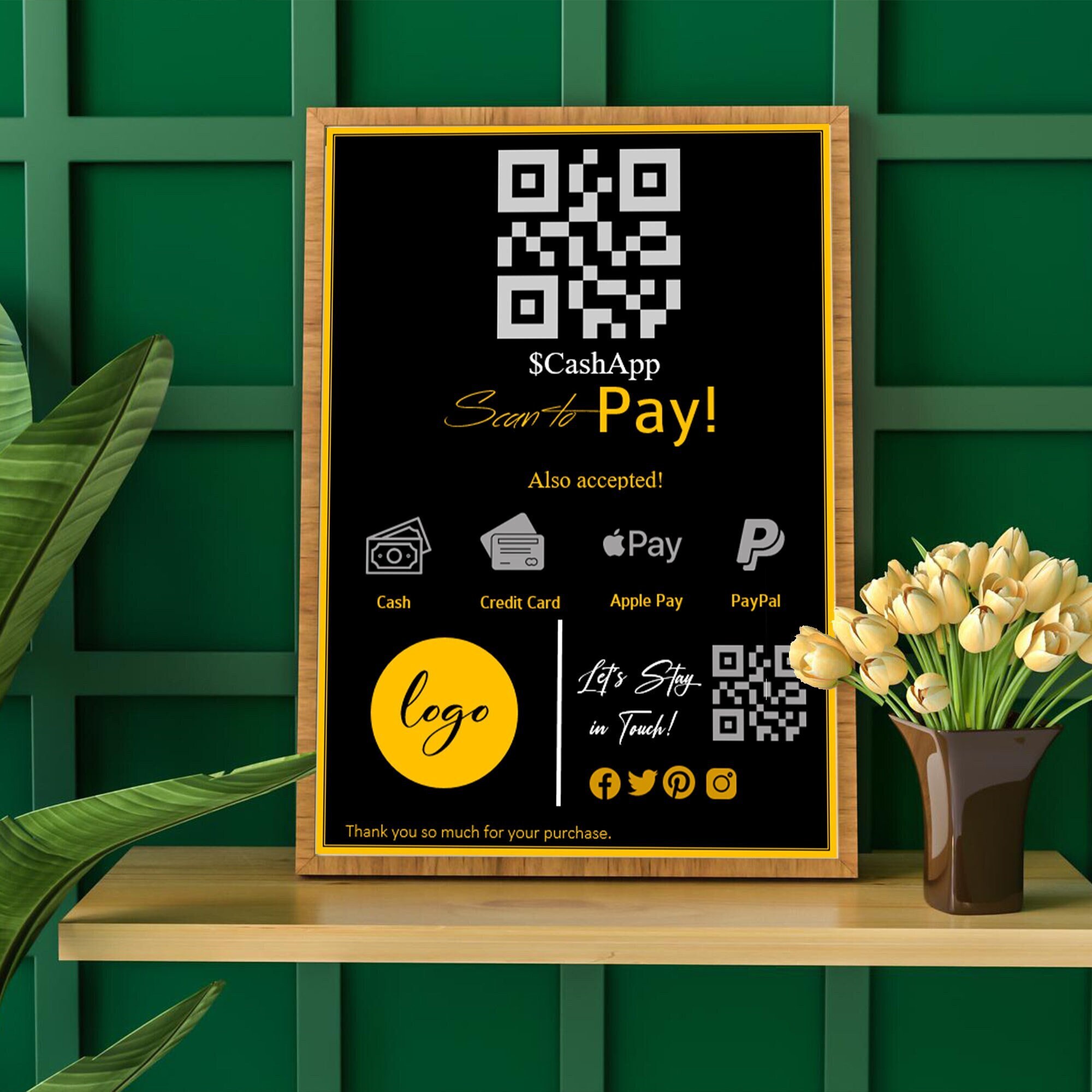 Scan to Pay Black Editable Template, Scan and Pay Sign, Printable QR ...